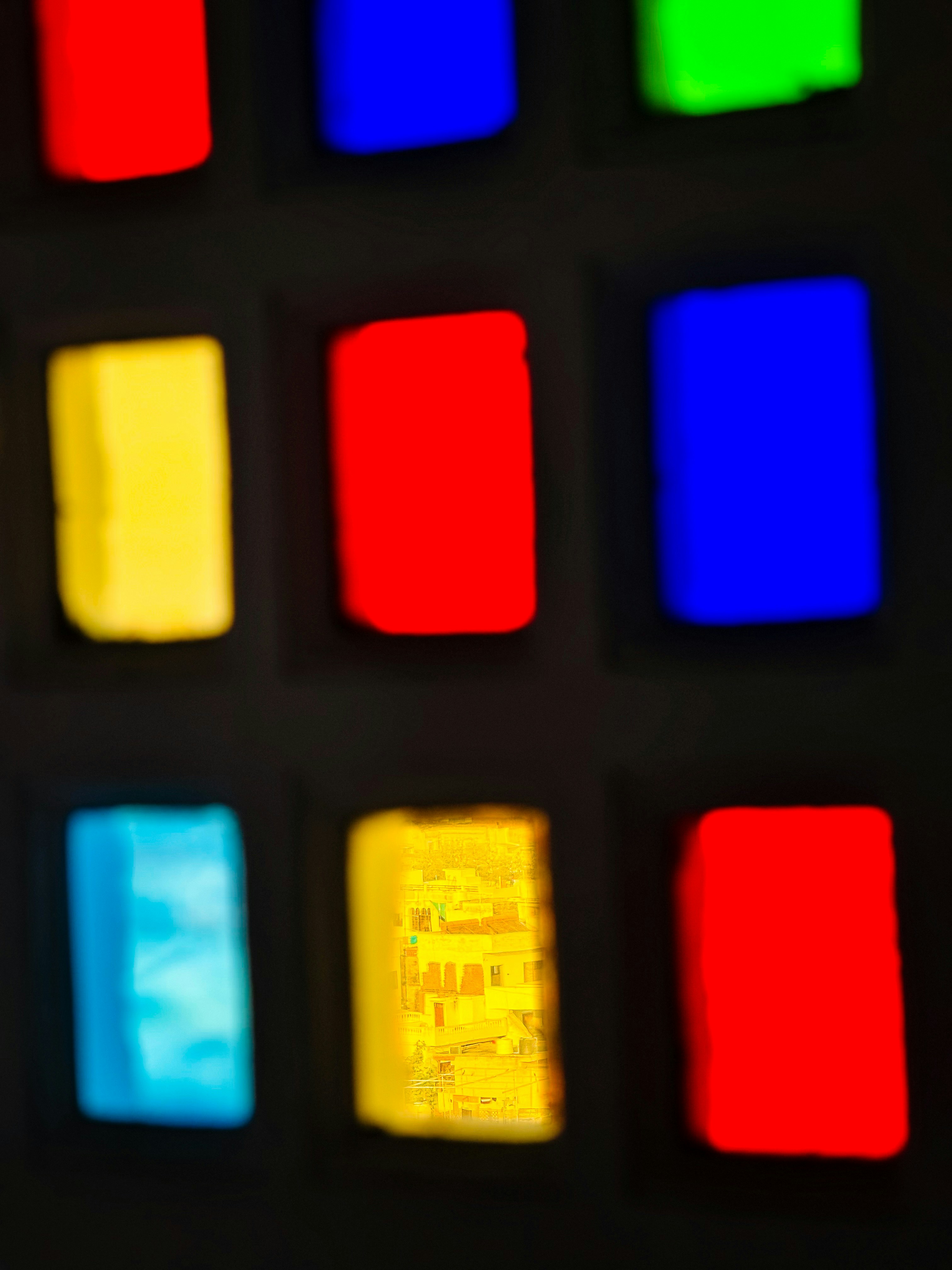 Neon Grid: Blurred Color Blocks in Soft Focus