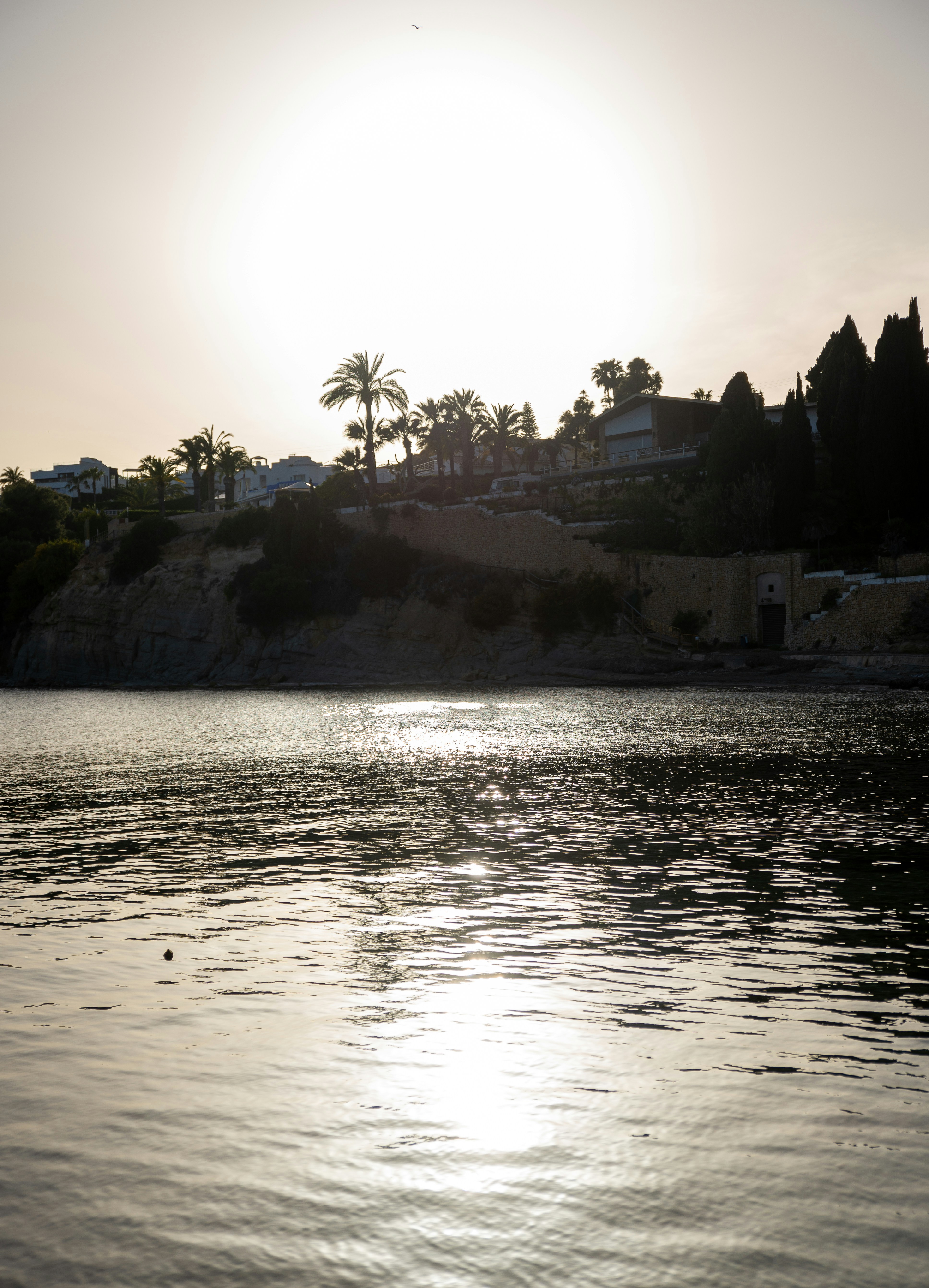 Sunlit Shoreline Aglow: Quietude Over a Crescent Bay