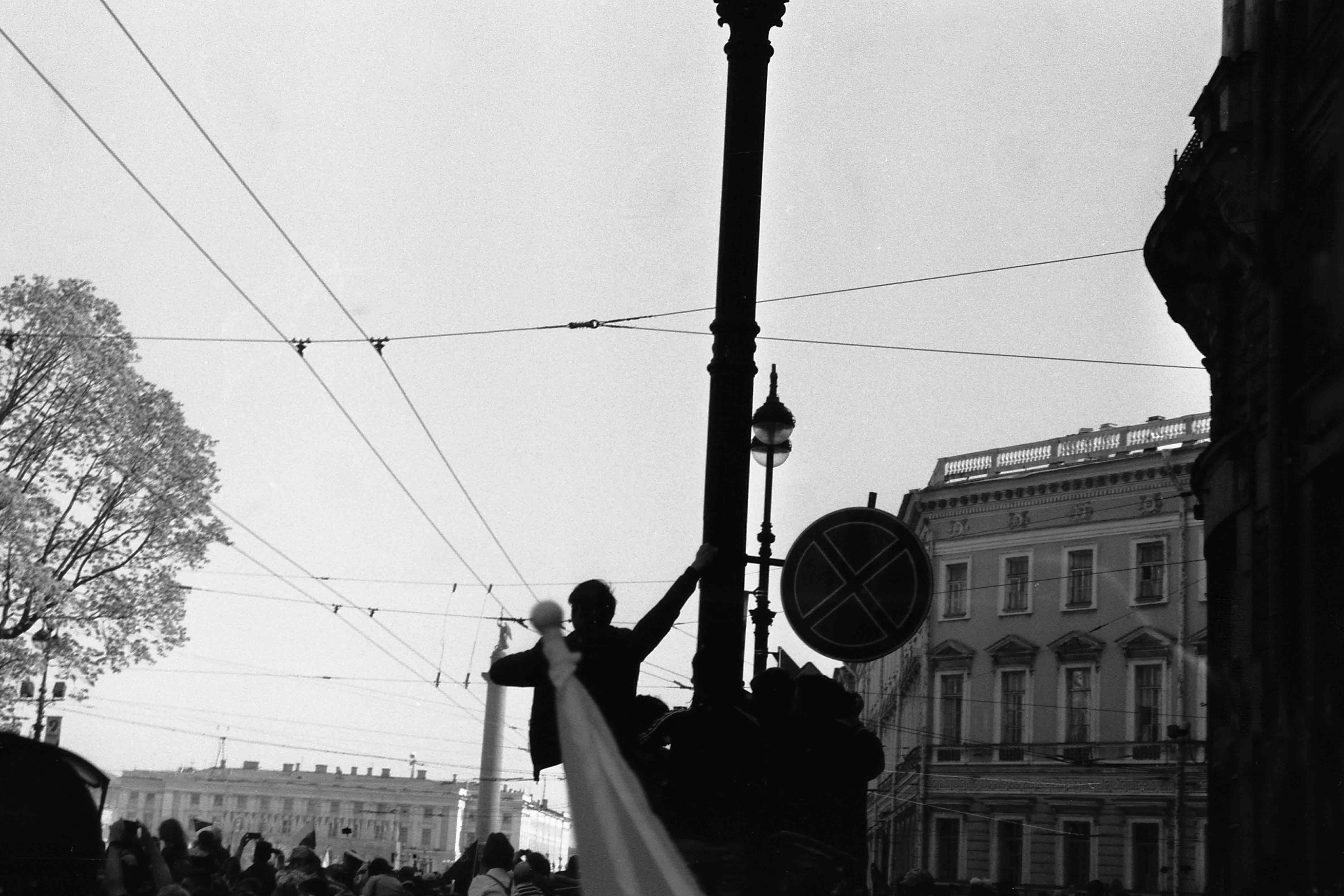 Silhouette of a Raised Promenade Amid Streetcar Cables