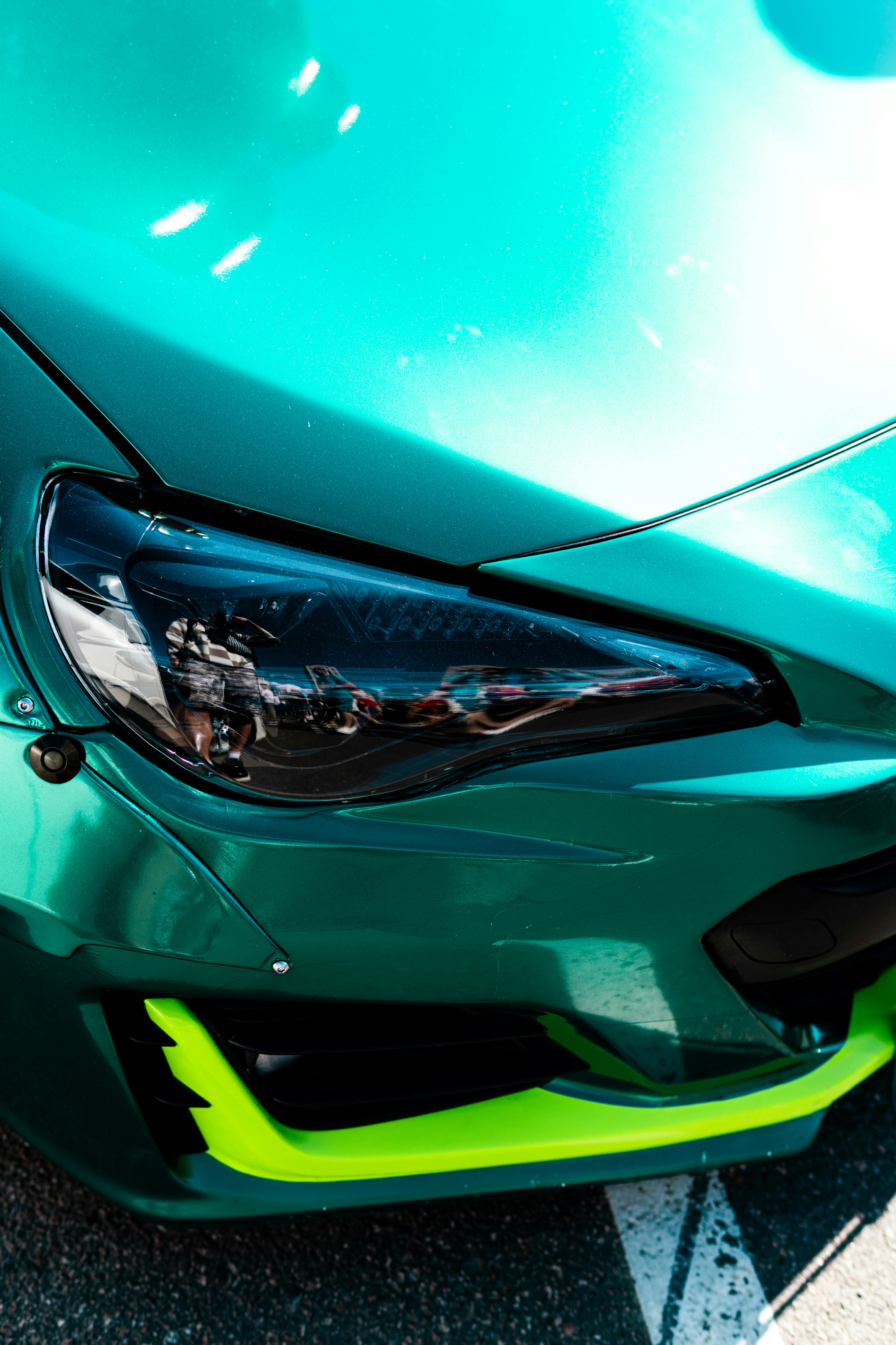 Emerald Drift: Front Corner of a Neon Green Car