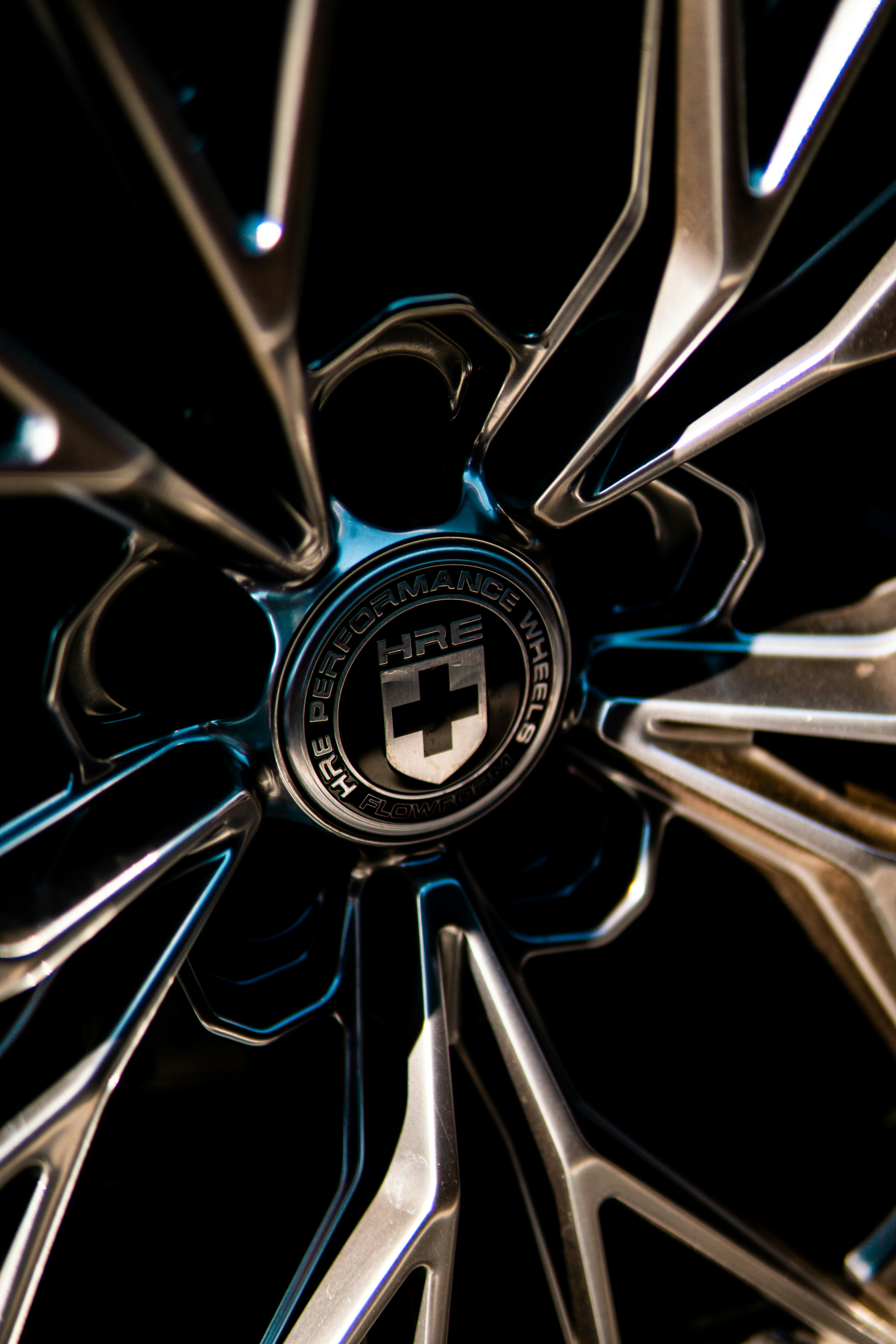 Dialed in Precision: Close-Up of a Center-Hub Crest on a Performance Wheel