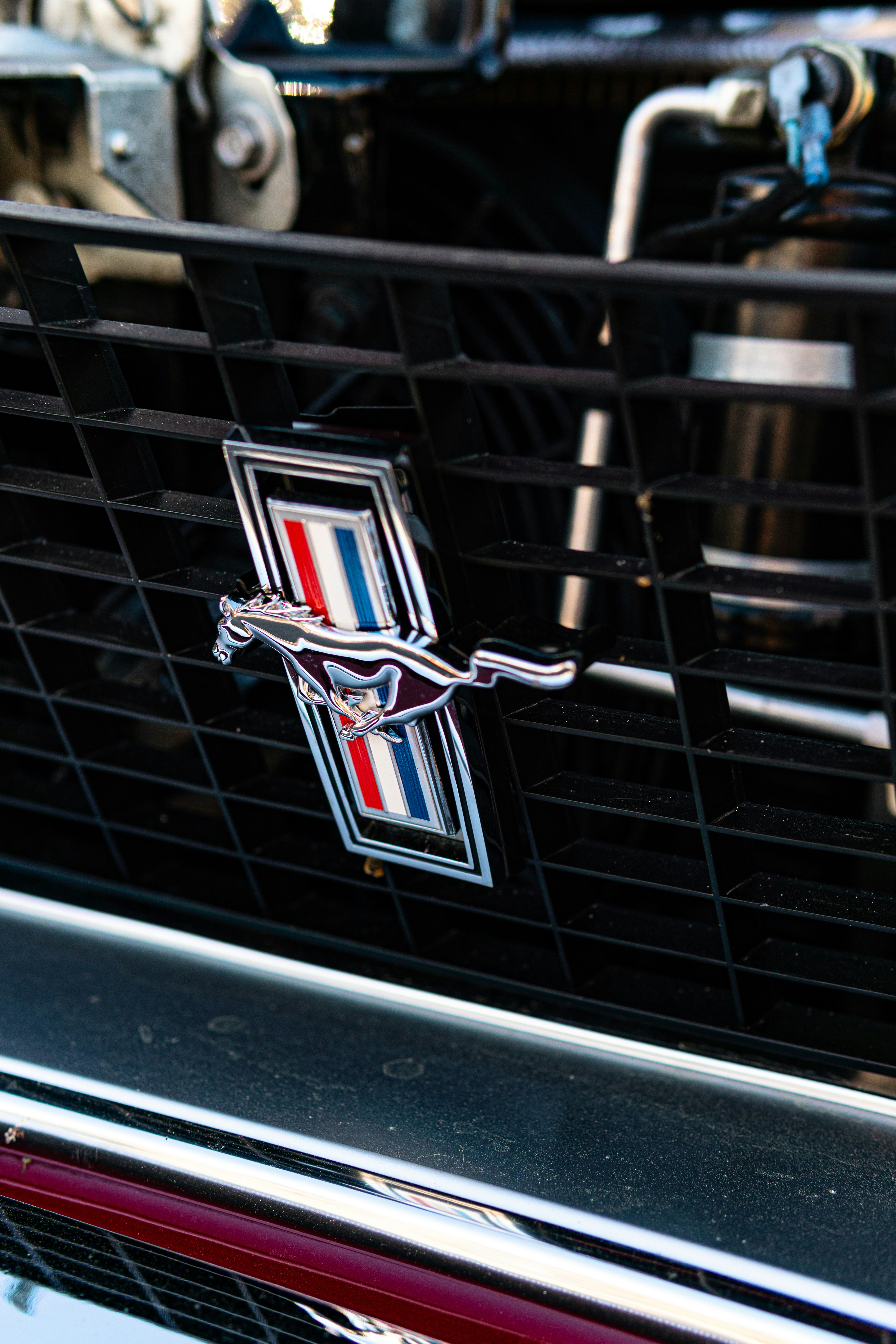 Bolt of Legacy: A Mustang Emblem Framed by Grille Grids