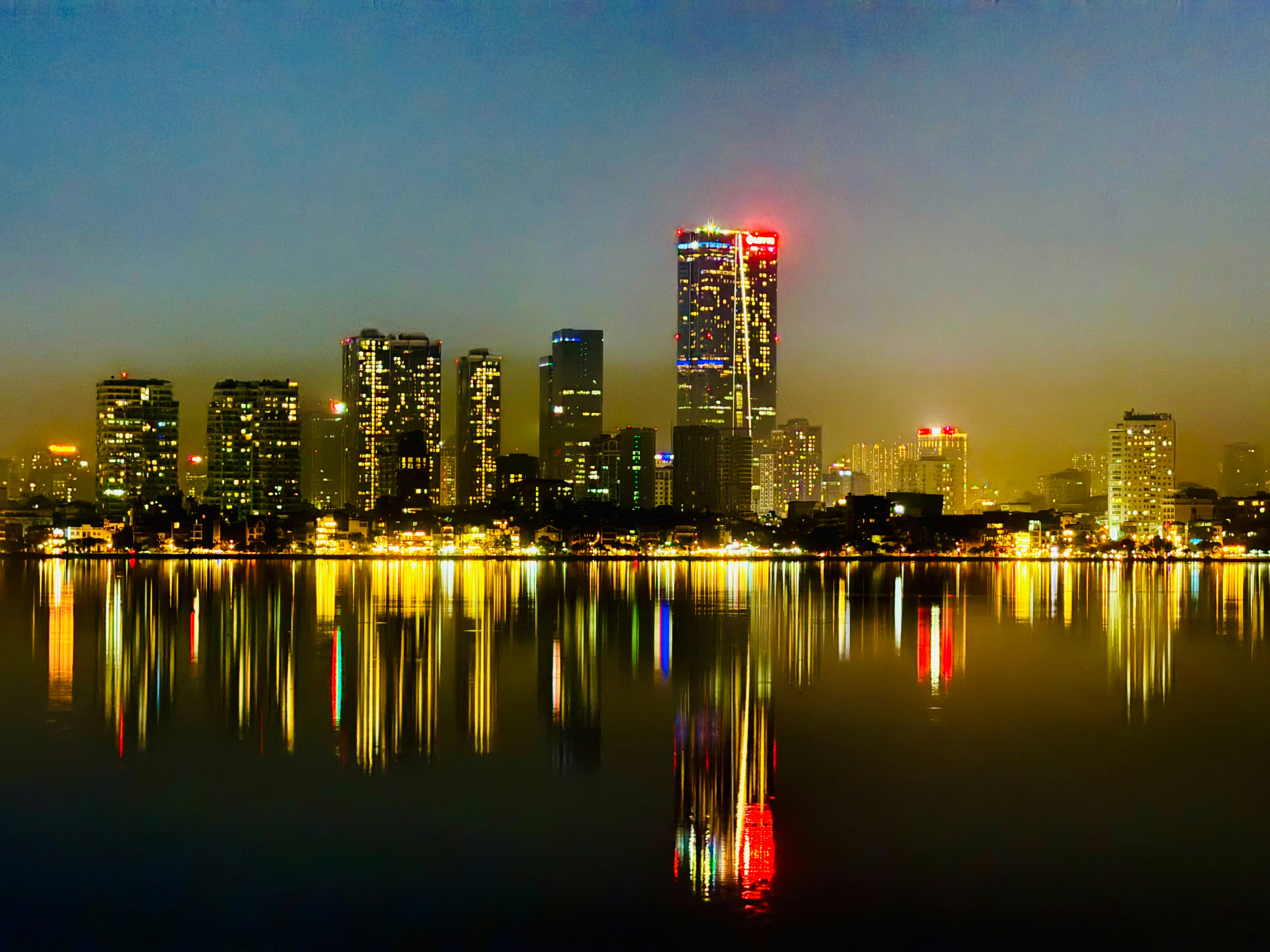 City Lights on a Glassy Waterfront