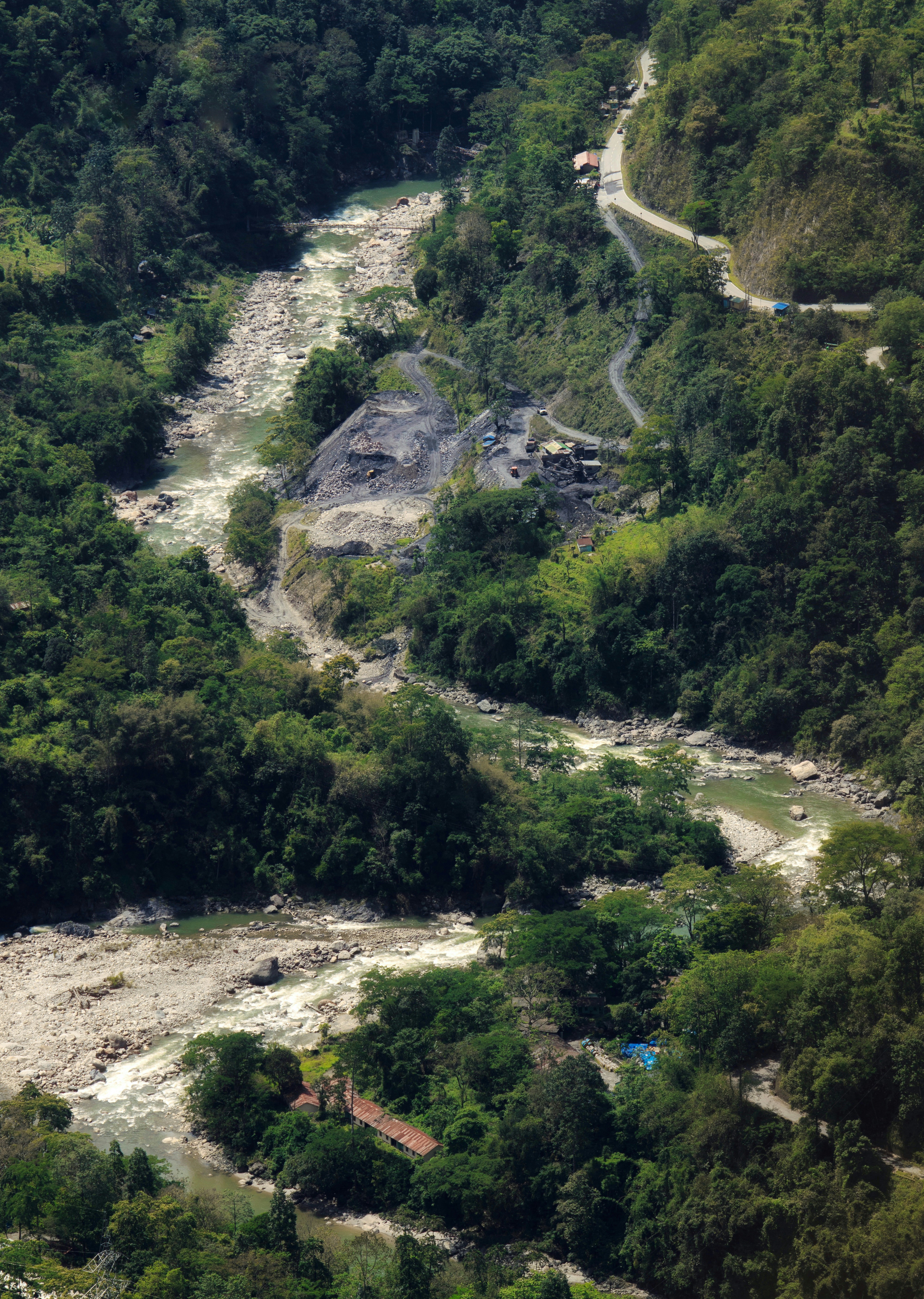 Winding River Corridor Through Mountain Quarry