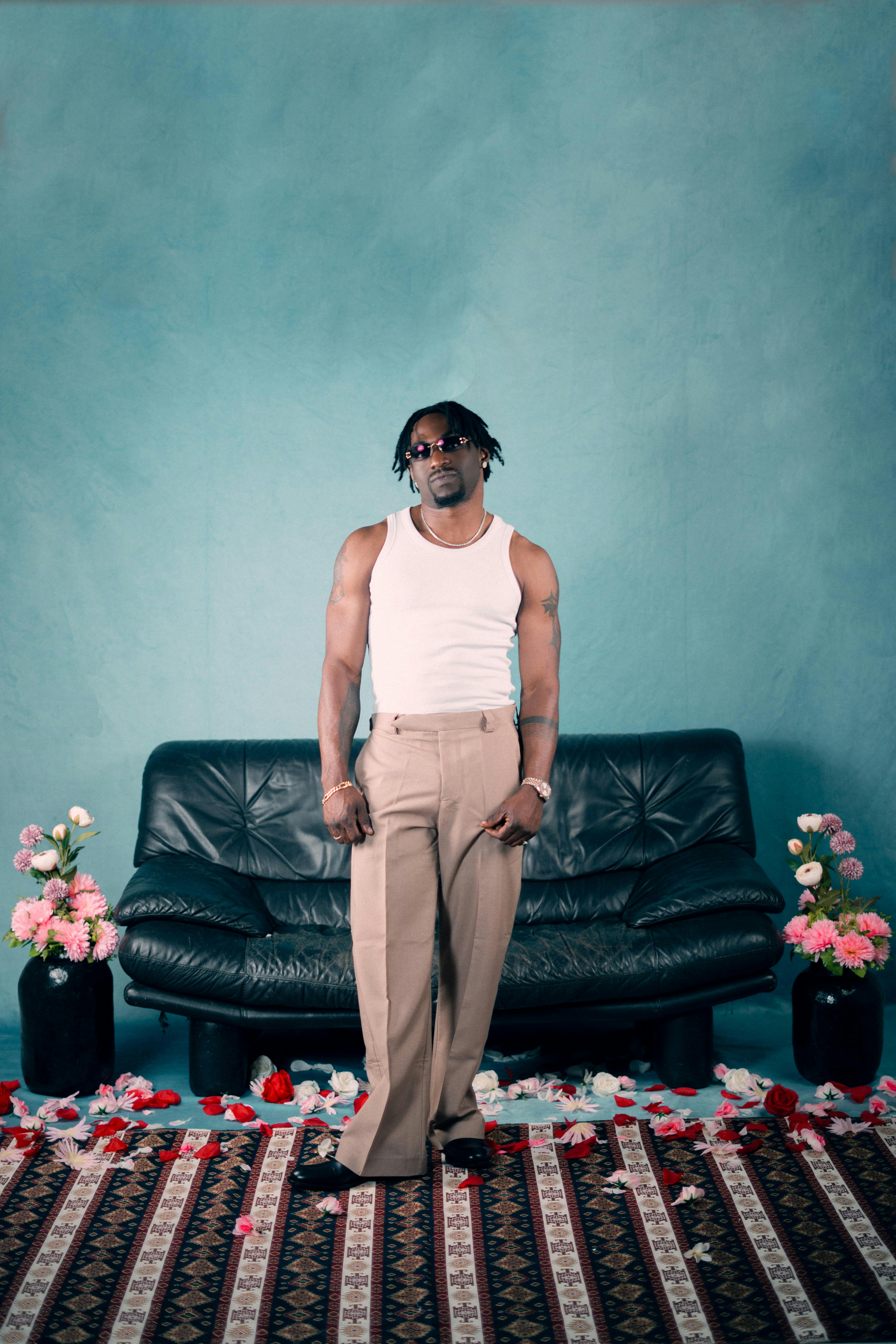 Powdered Pose: Portrait in a Quiet Studio of Roses and Denim