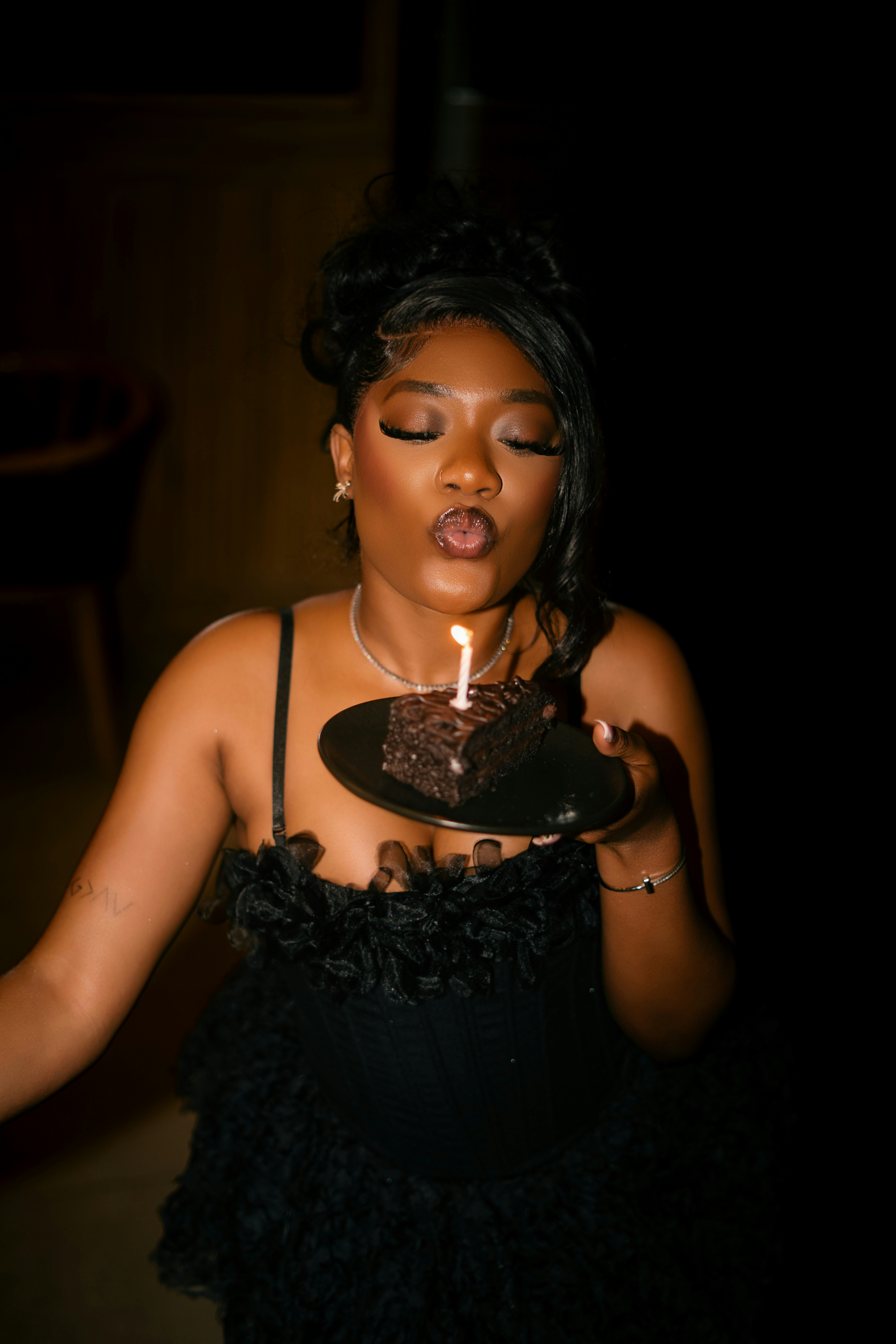 Midnight Birthday Bite: A Toast with Chocolate Flame