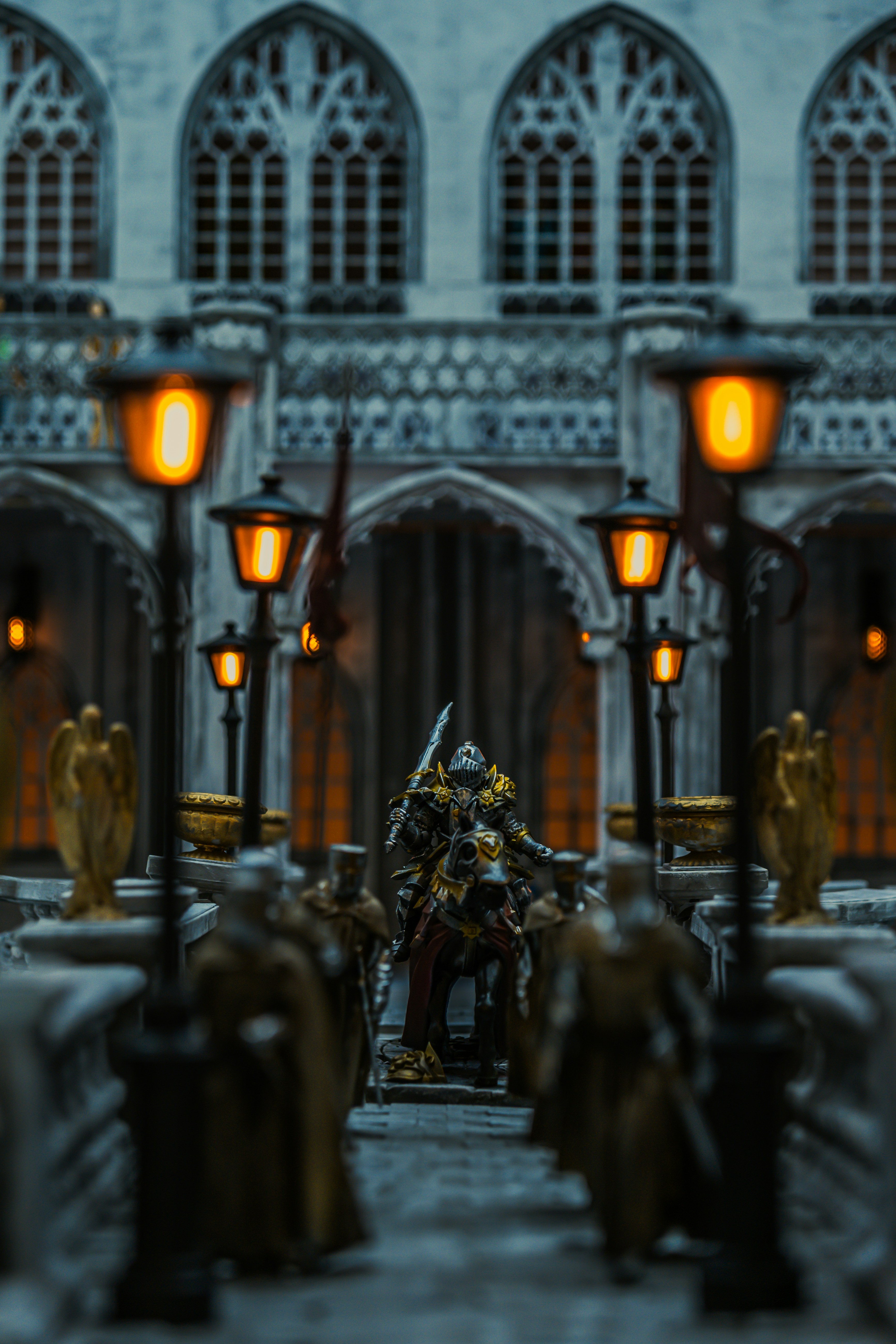 Lantern-lit Knight in the Grand Courtyard