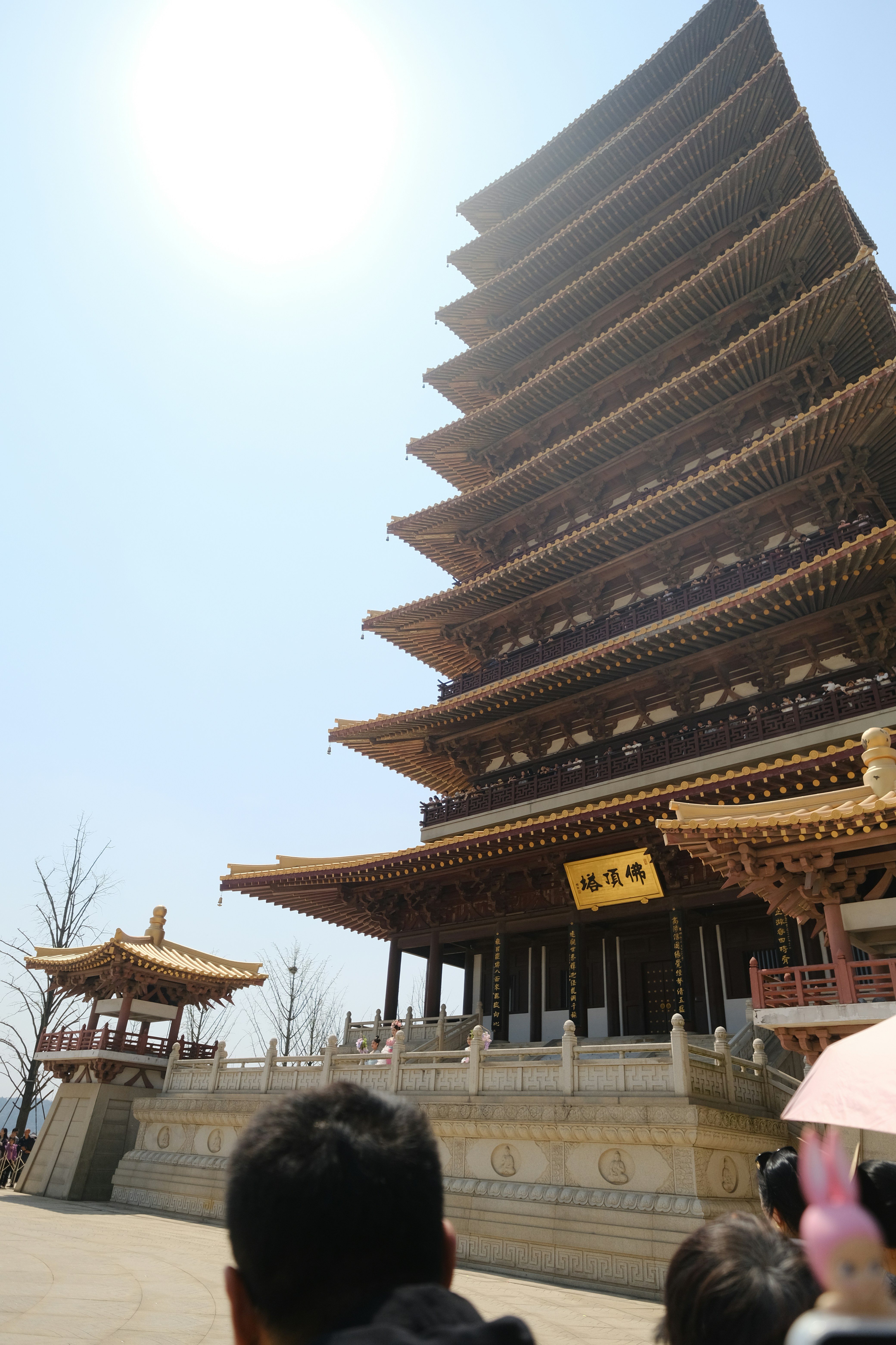 Shaded Summit: A Temple Stairway Reaches for the Sky
