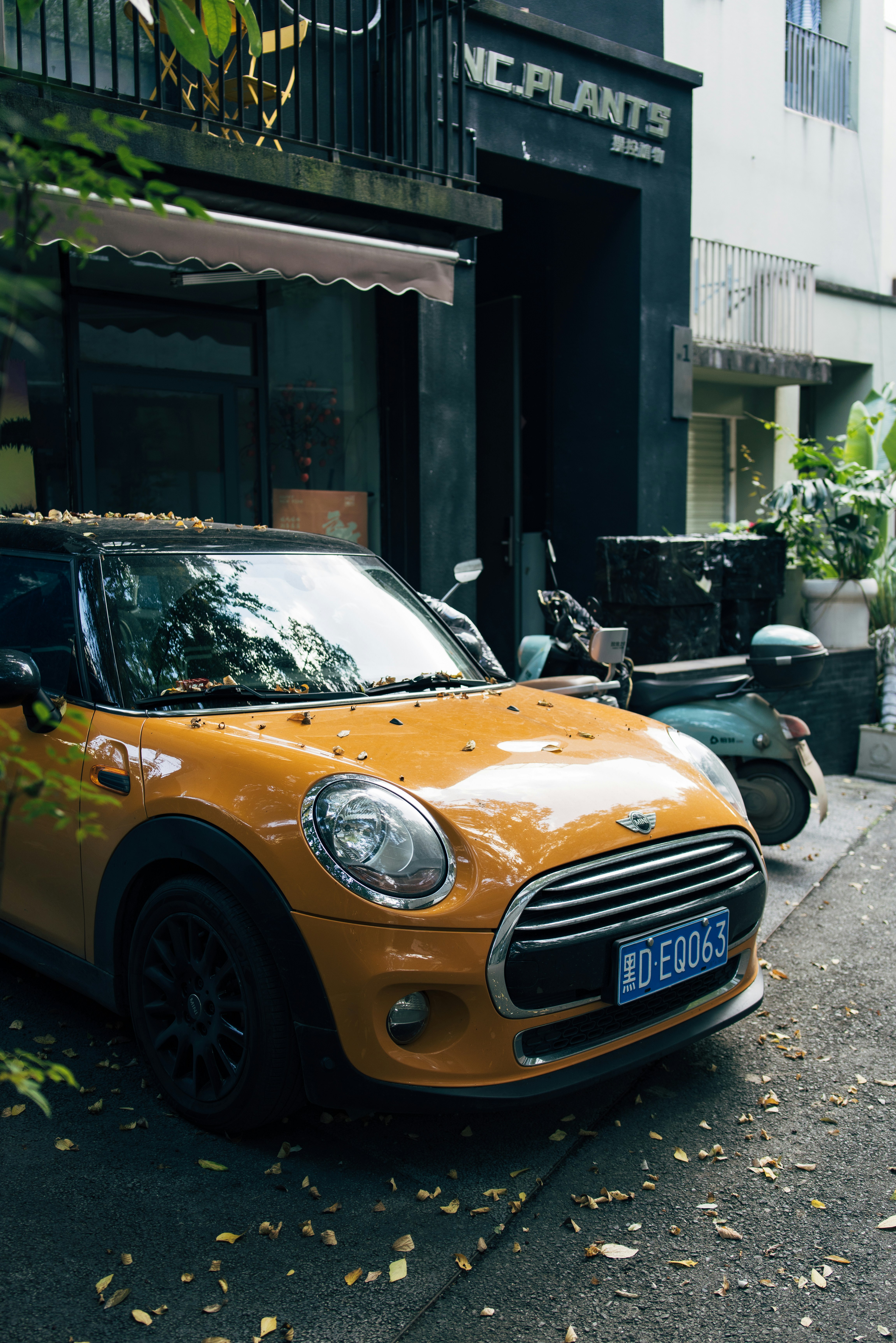 Orange Mini in a Quiet Urban Alley
