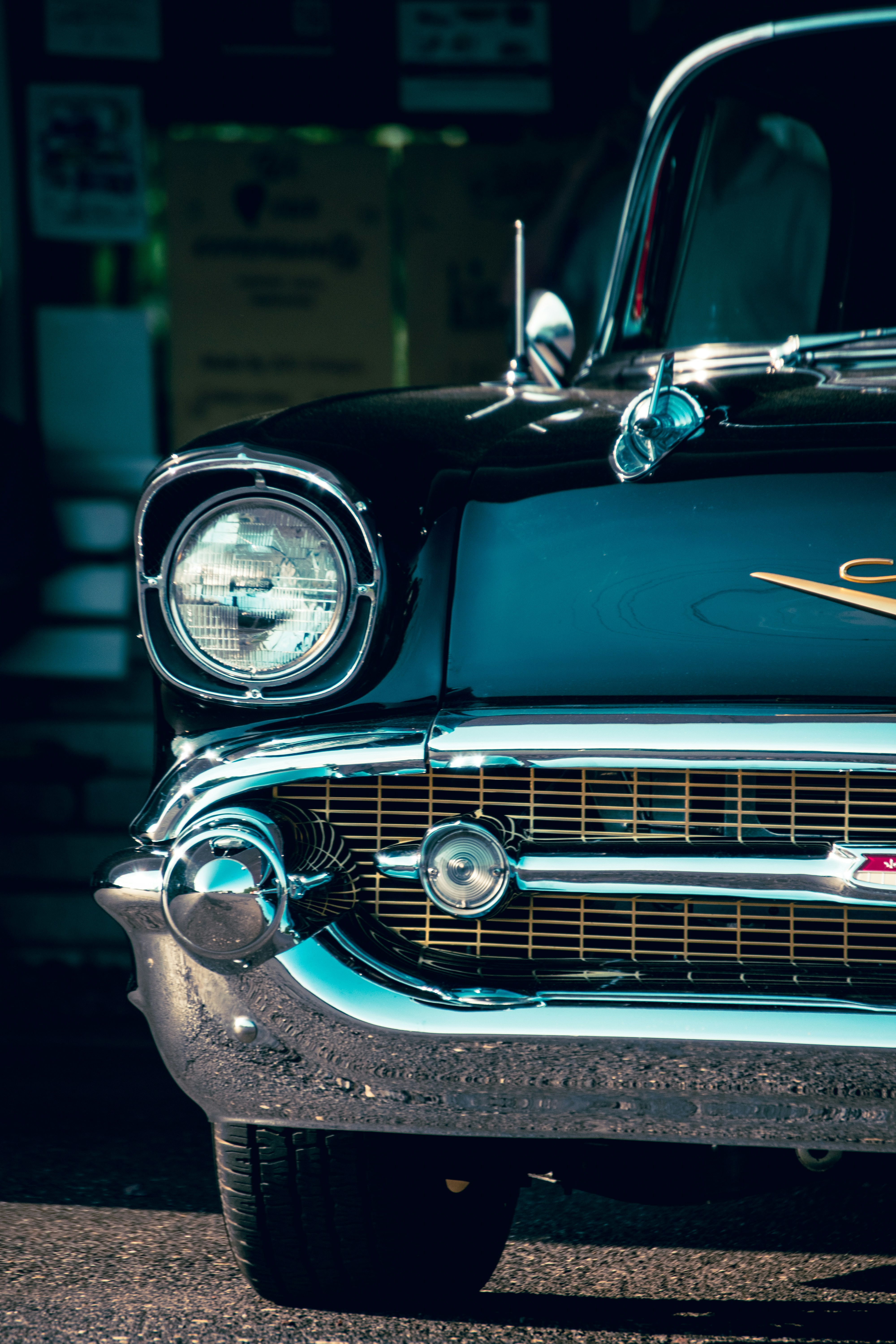 Chrome Crown: Front Quarter of a Classic Chevrolet