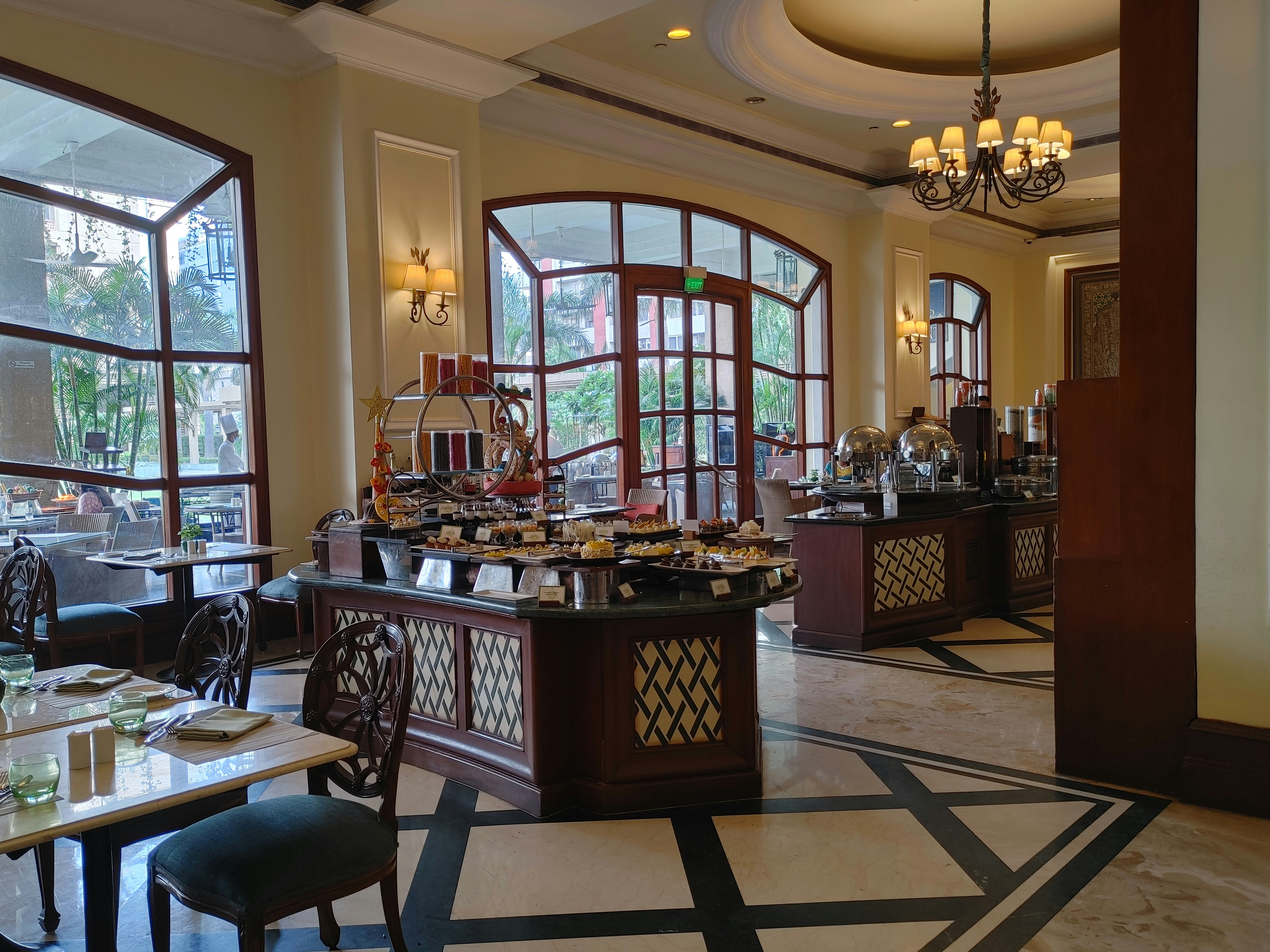 Symmetrical Buffet Hall Bathed in Soft Daylight