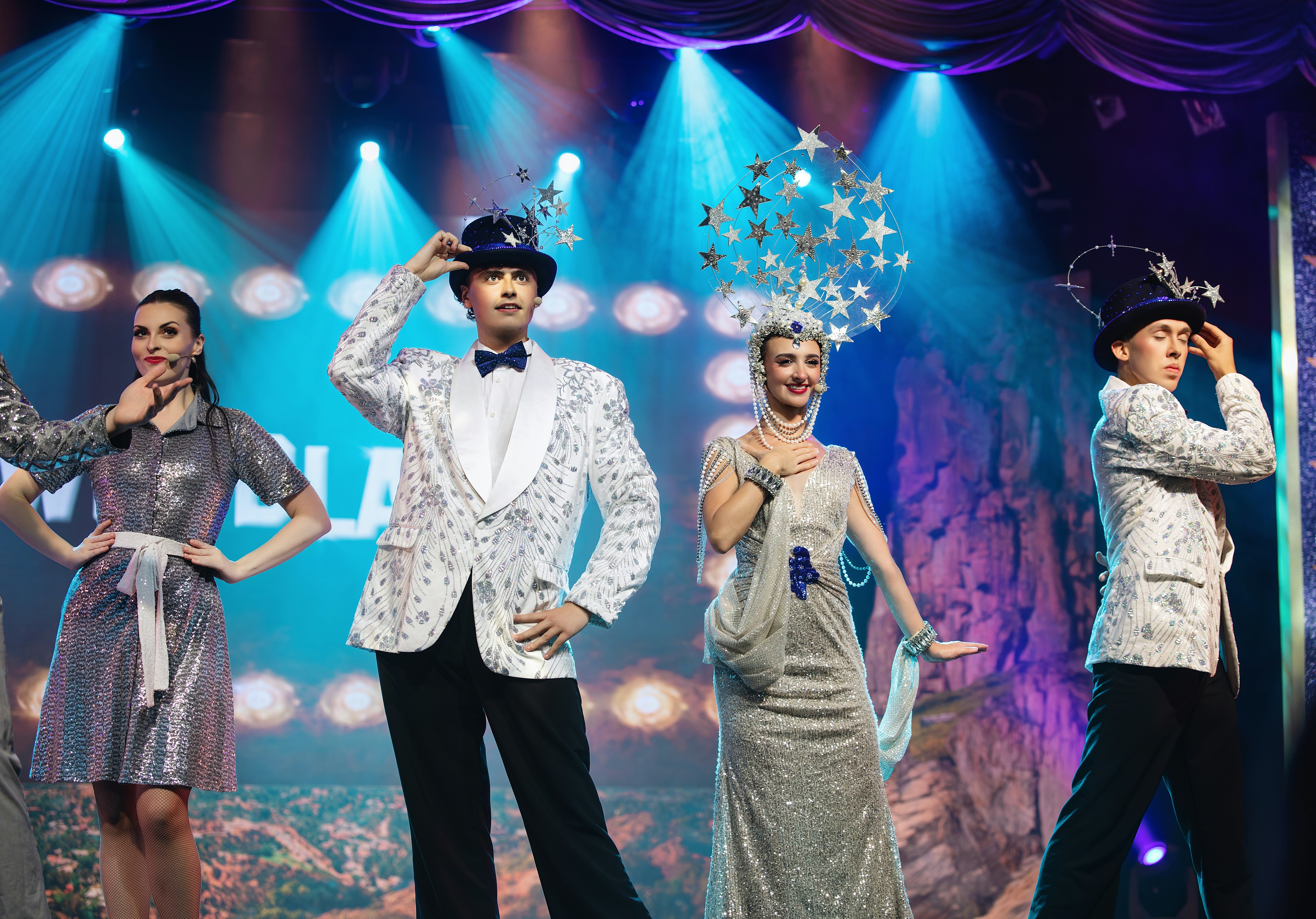 Showgirls in Glittering Uniforms: A Starry Spectacle on Stage