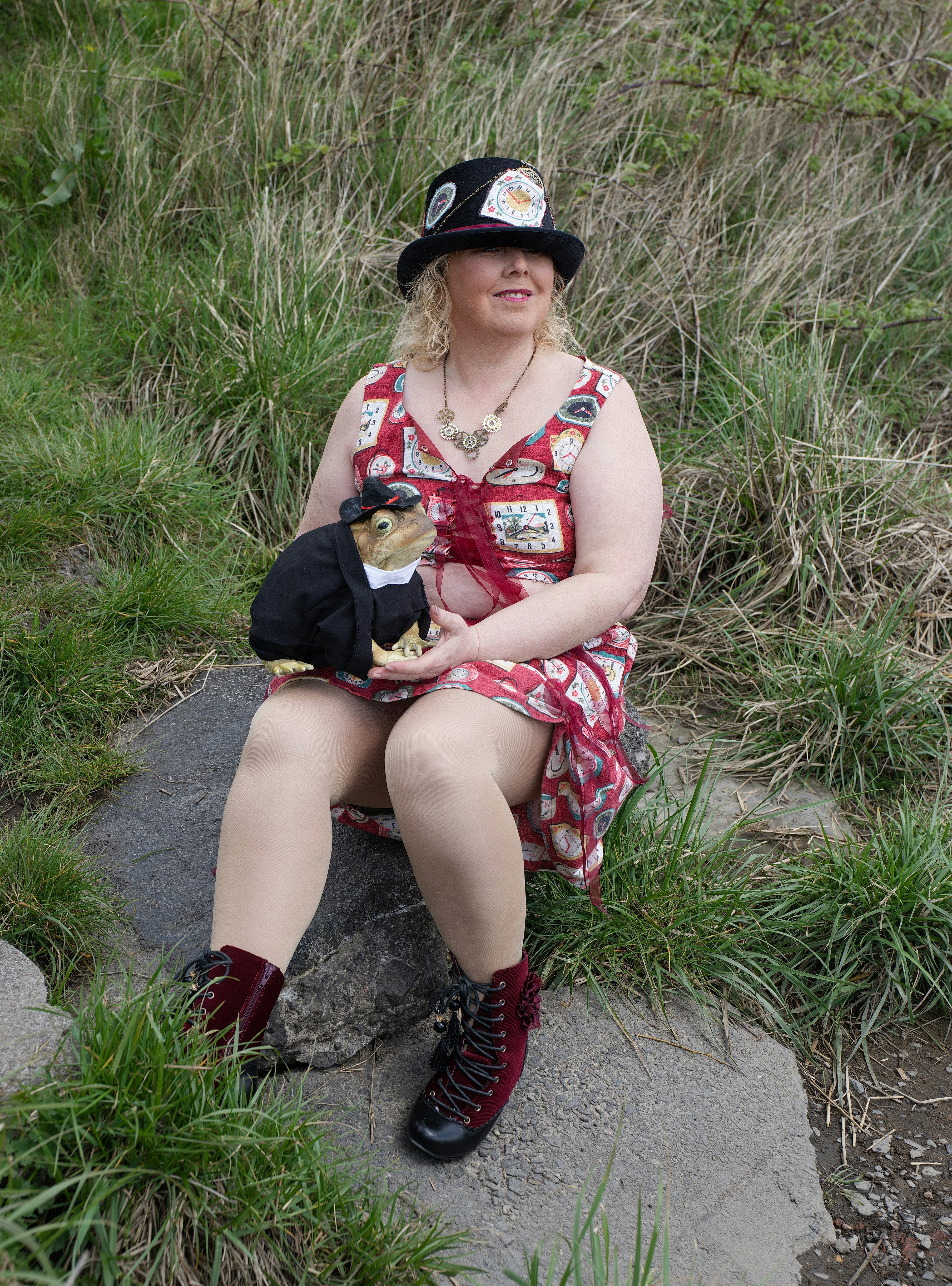 Heritage Day: A Lady and Her Steampunk Companion on a Stone Threshold