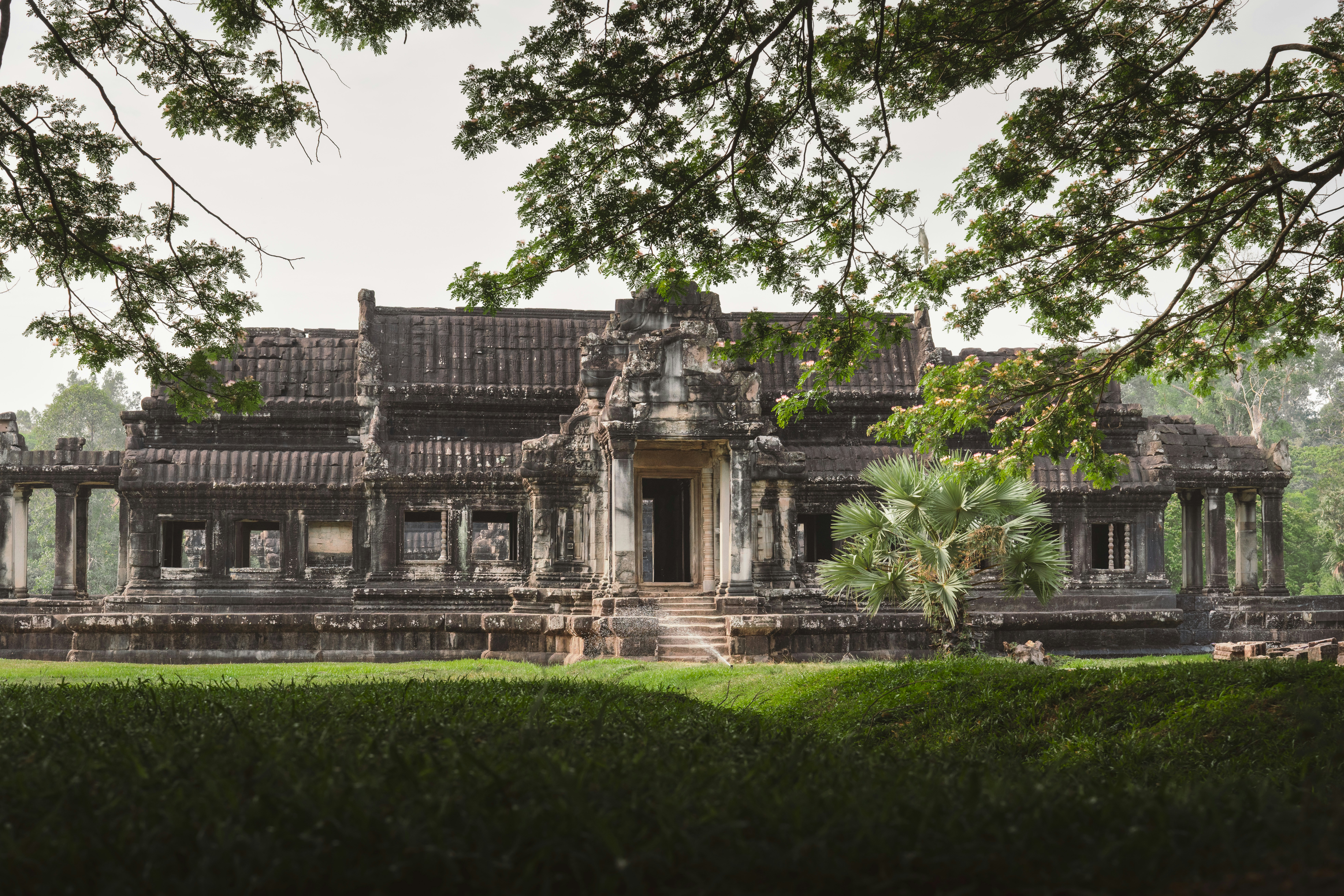 Ancient Khmer Facade: Centered in Stone and Shade