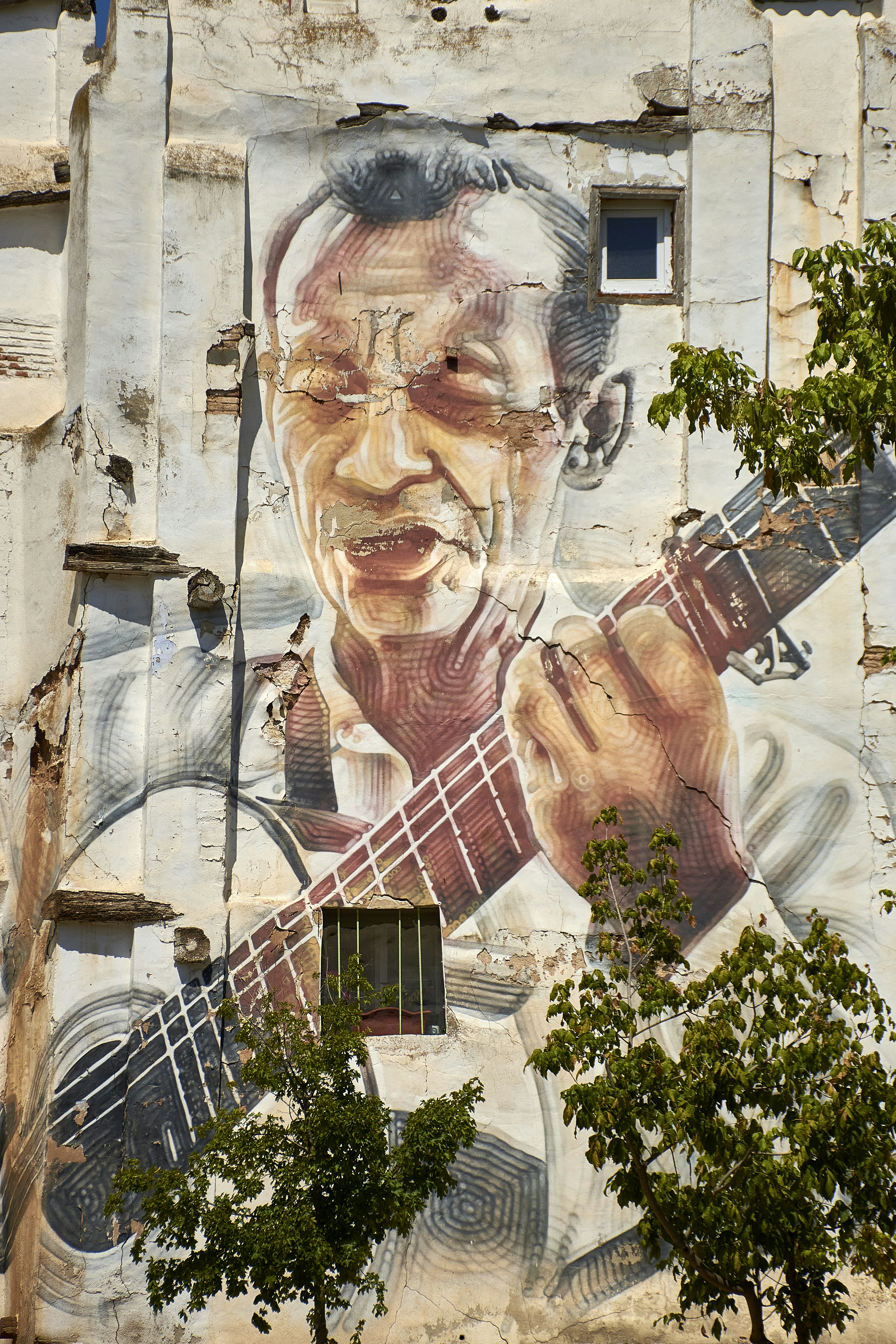 Guitar Sage: Murals of a Vocal Spirit on Weathered Walls