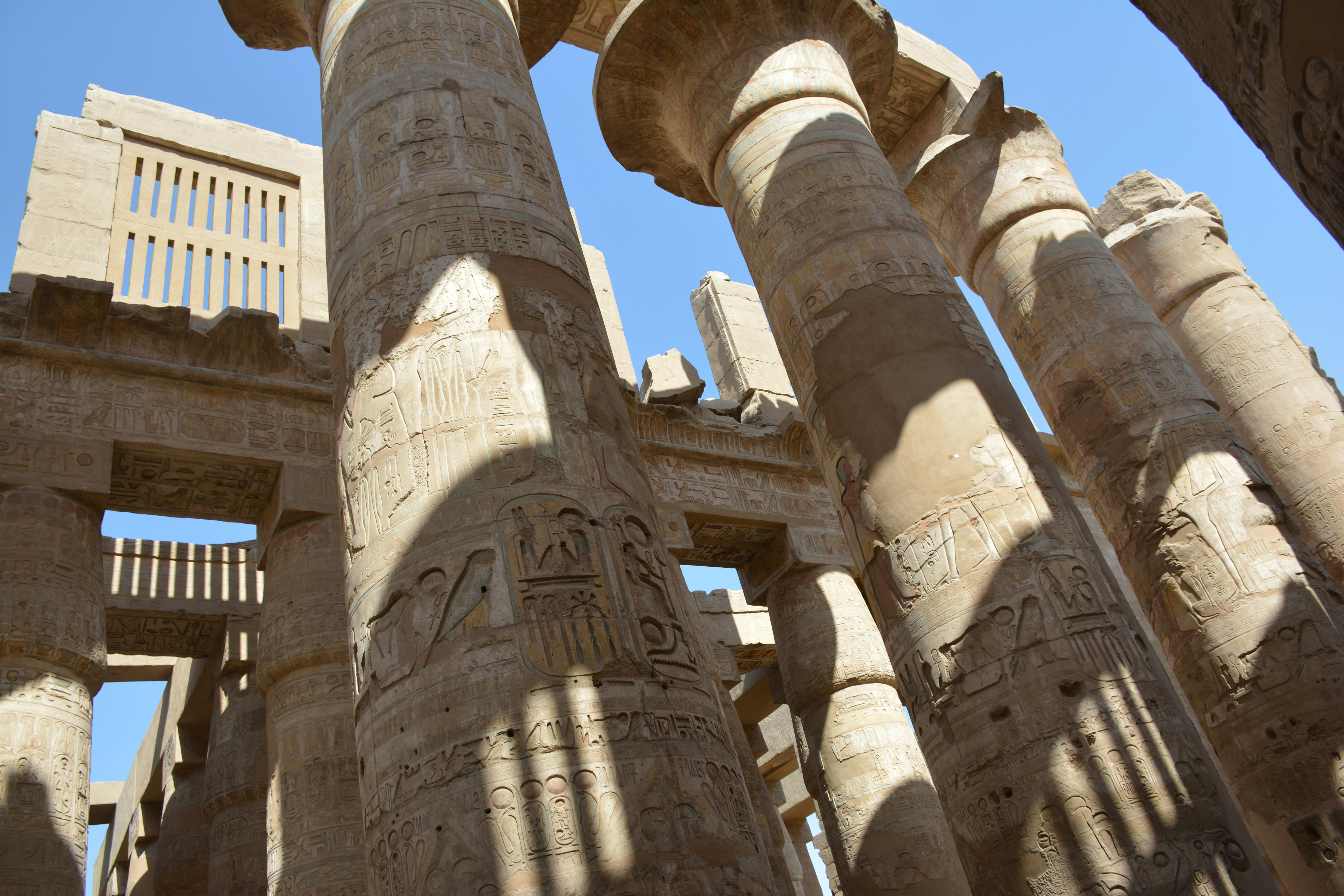 Columns of Stone Echoes: Angled Shadows in an Egyptian Temple