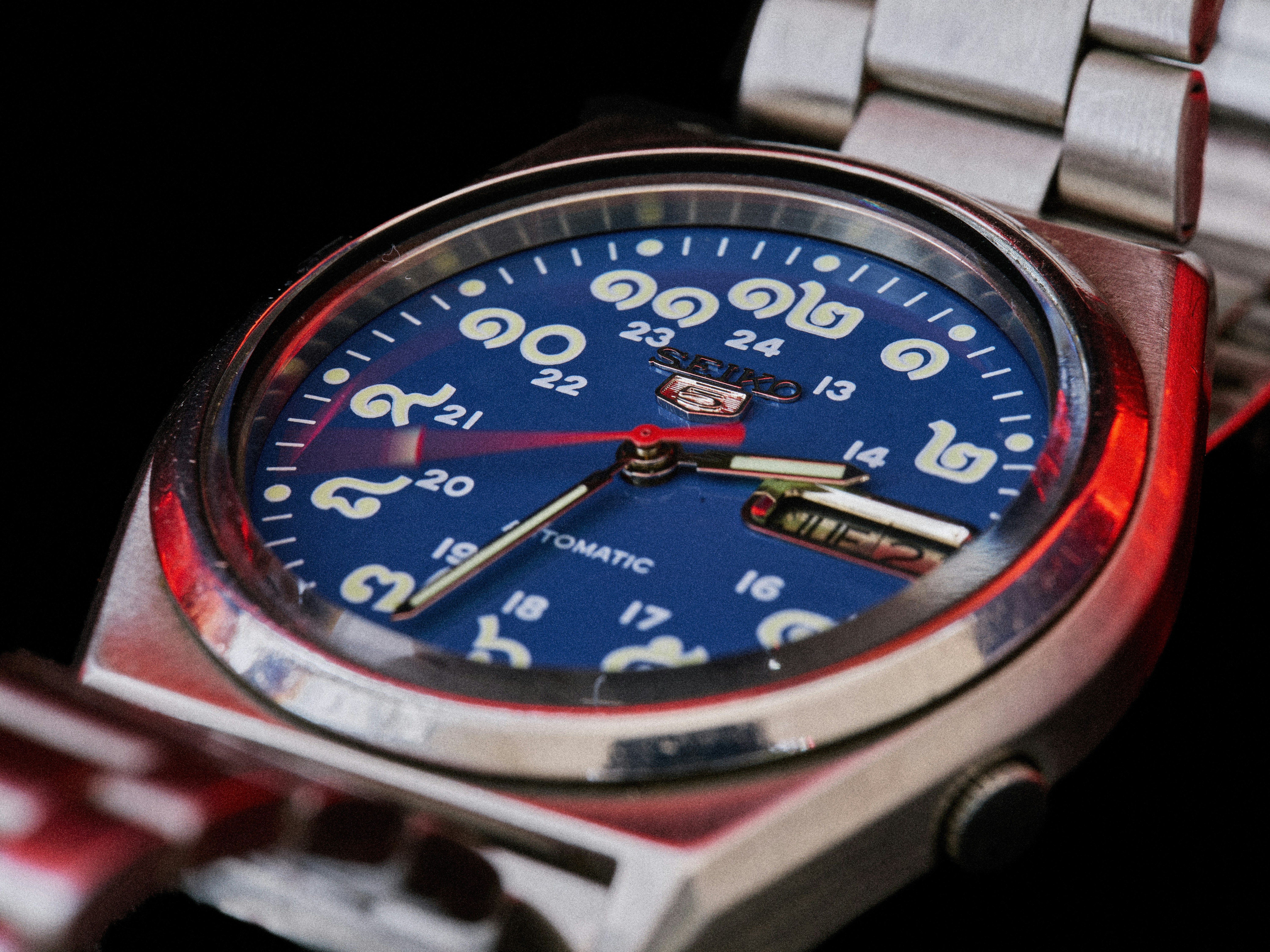 Dramatic Close-Up: Blue Dial and Stainless Shine