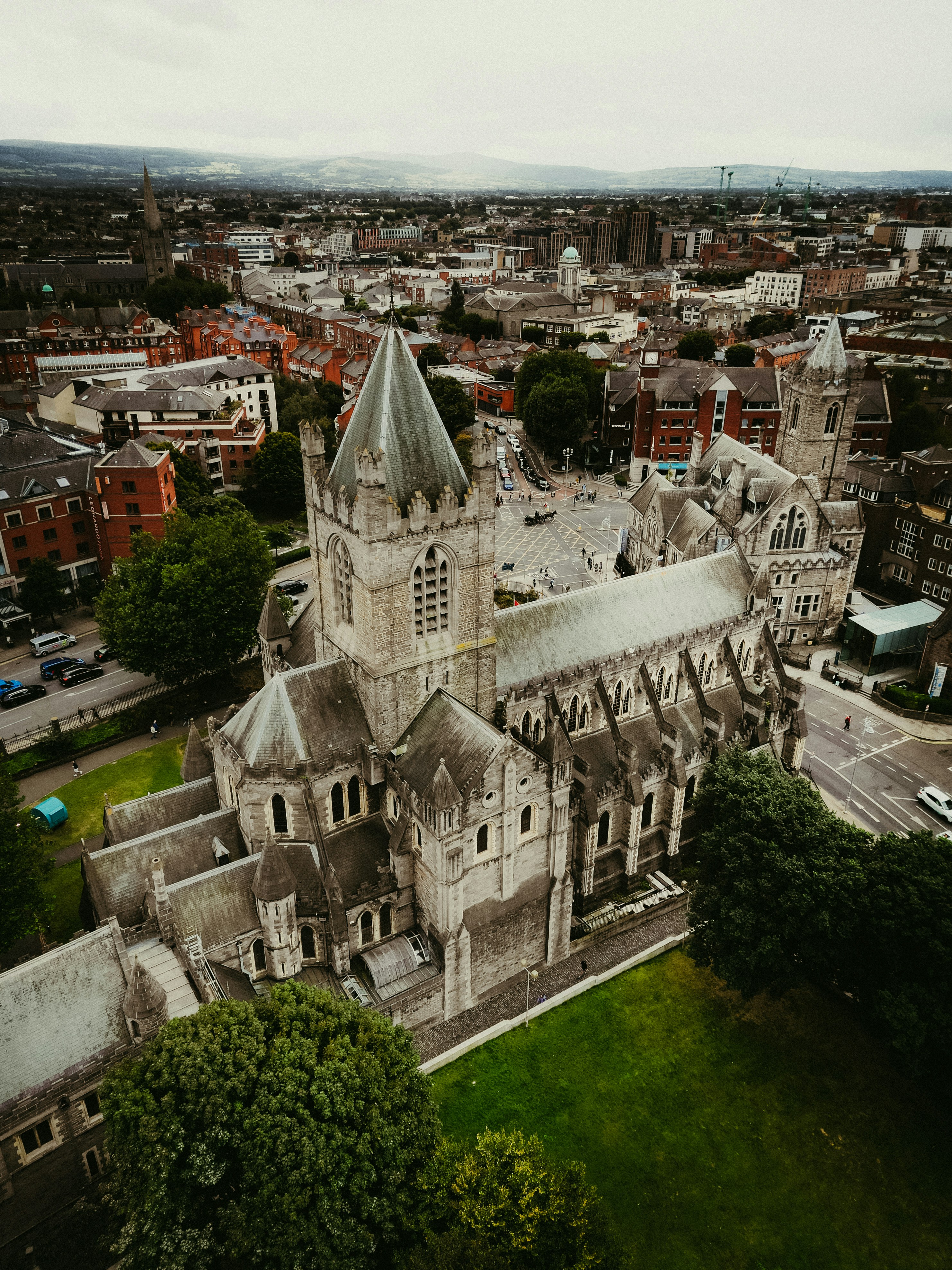 Saxonstone Cathedral Rising from the City: Aerial Portrait of a Historic Town