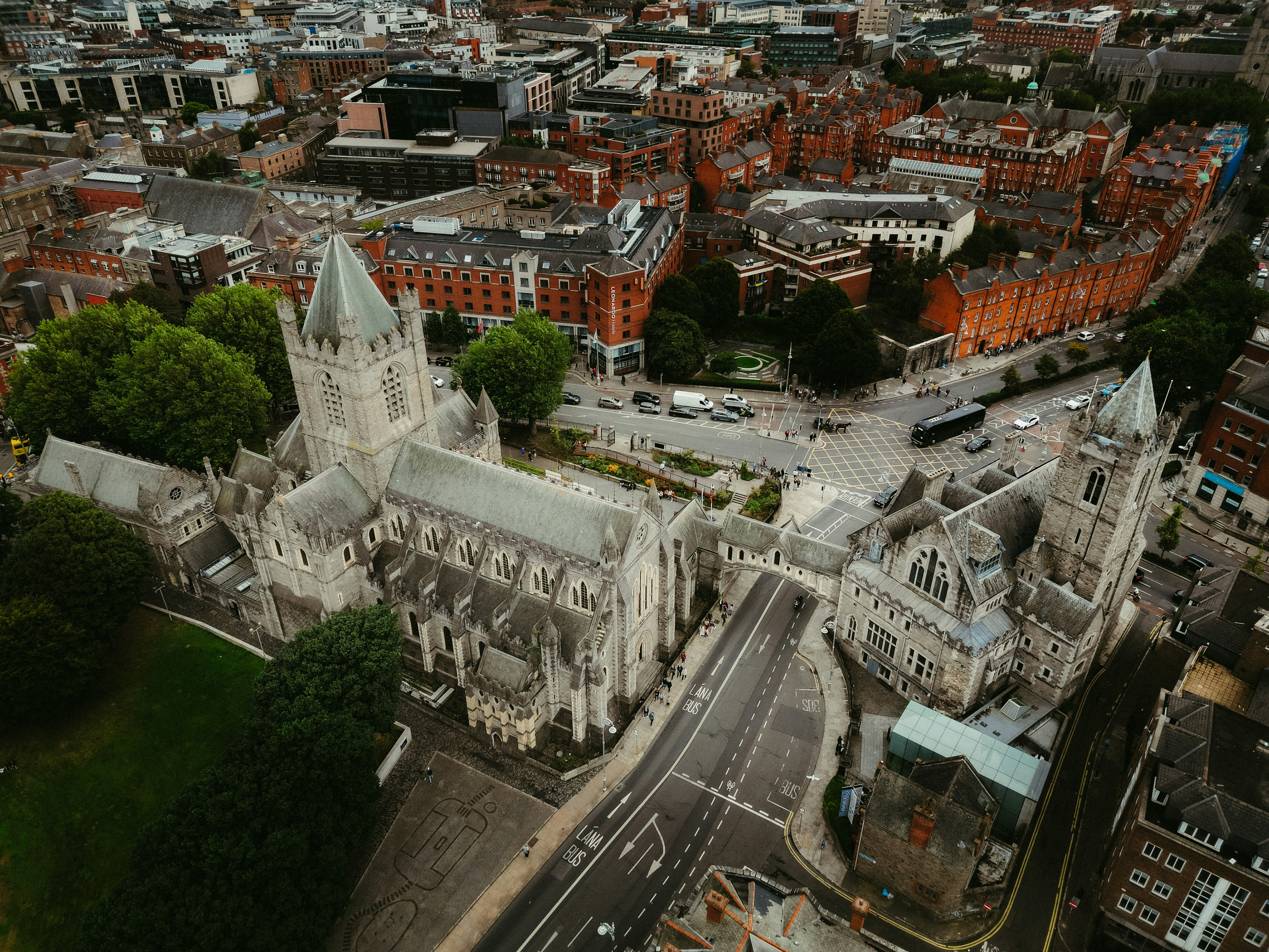 Gothic Cloister Overlooking the City: A Cathedral Complex from Above