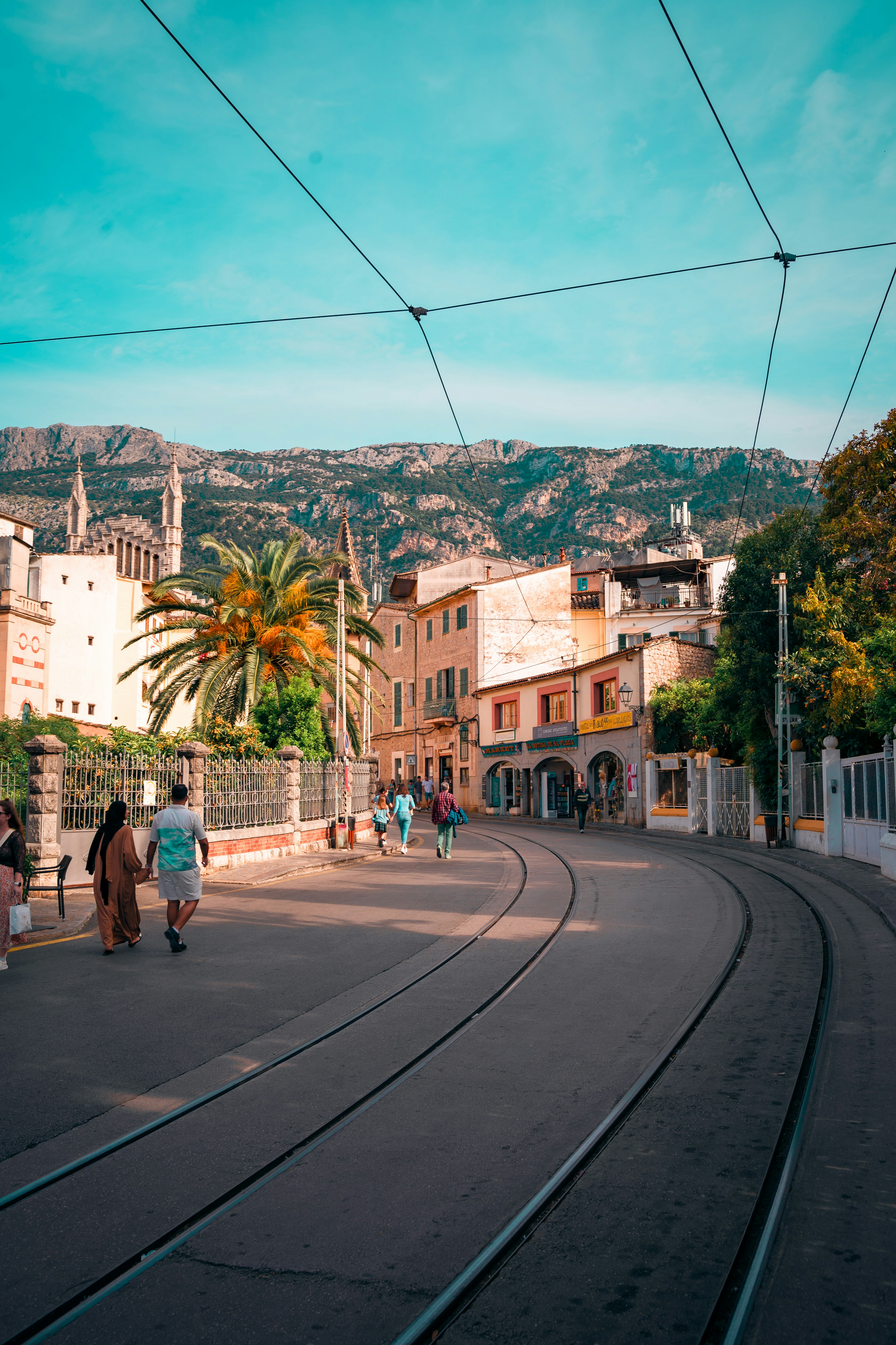 Sunny Tramline Streets of a Mediterranean Town
