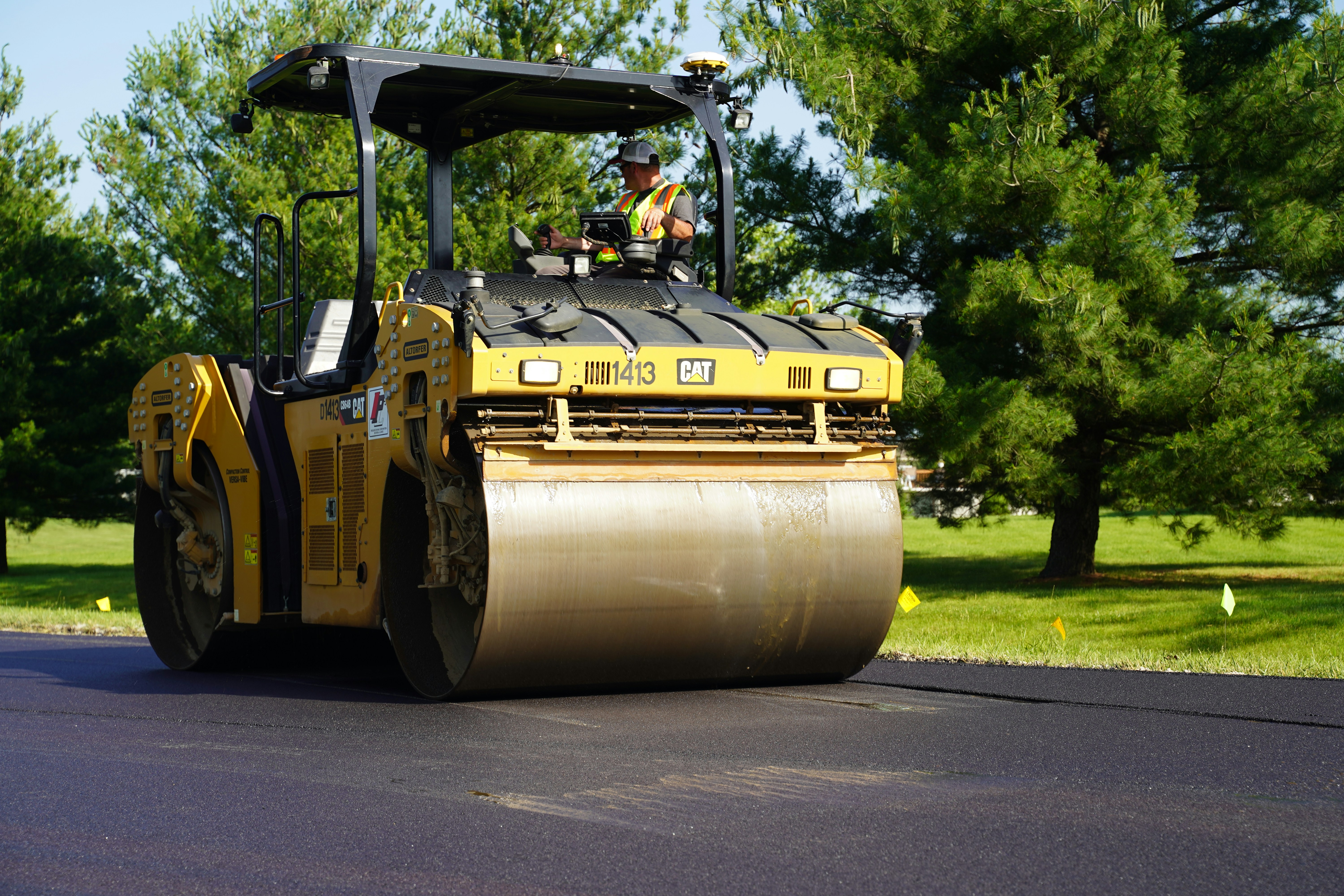 Cat-Grade Cement Roller in Action
