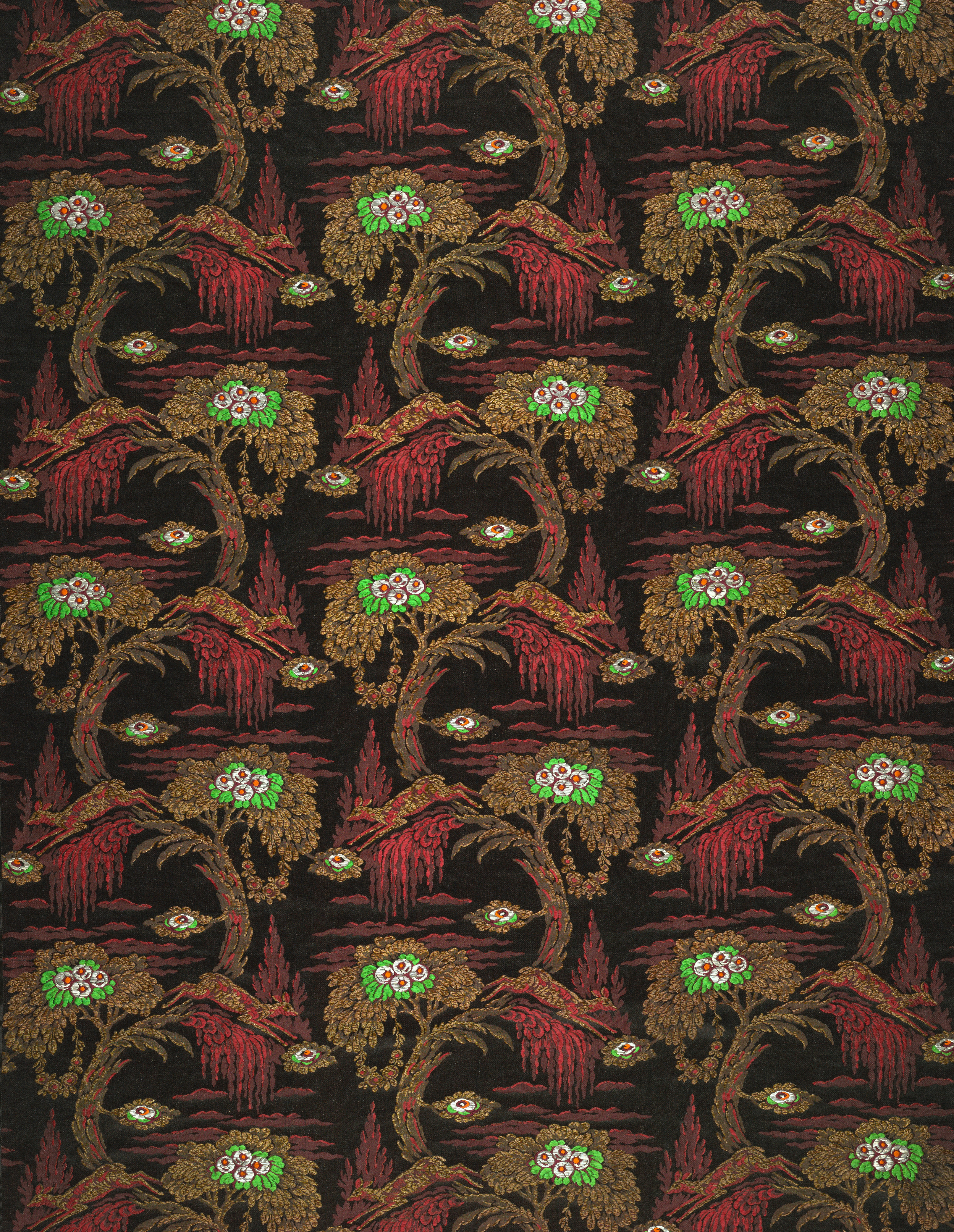 Ornate Ferve of Feathers: A Vintage Floral Tapestry in Deep Ember