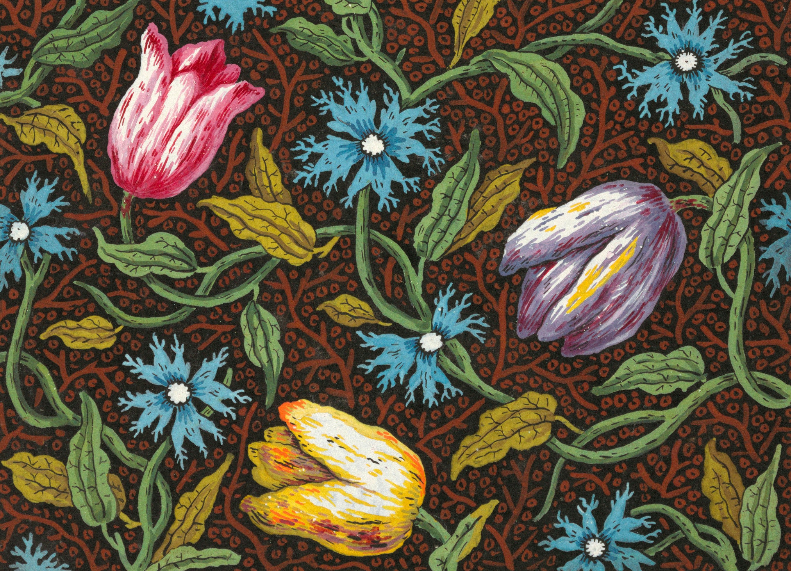 Floral Mosaic: A Tapestry of Tulips and Asters in Spring Night