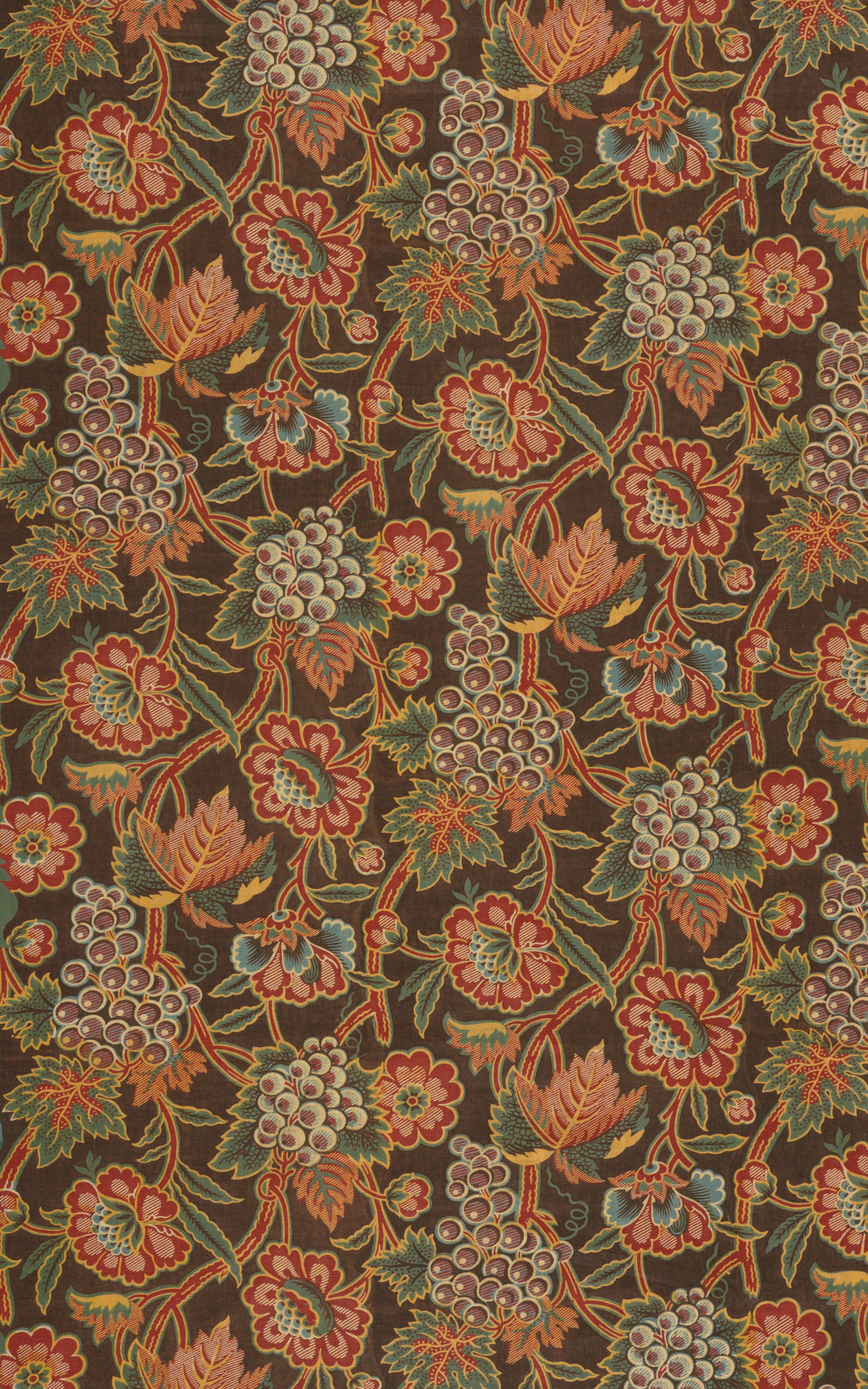 Vintage botanical tapestry: clusters of grapes and leaves in warm autumn tones