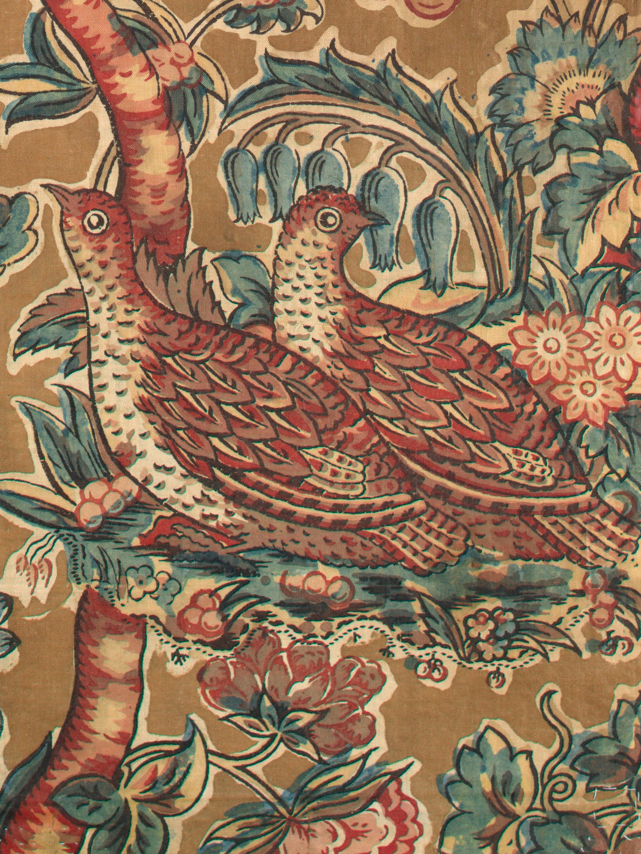 Two Pheasants Amid Floral Carved Tapestry