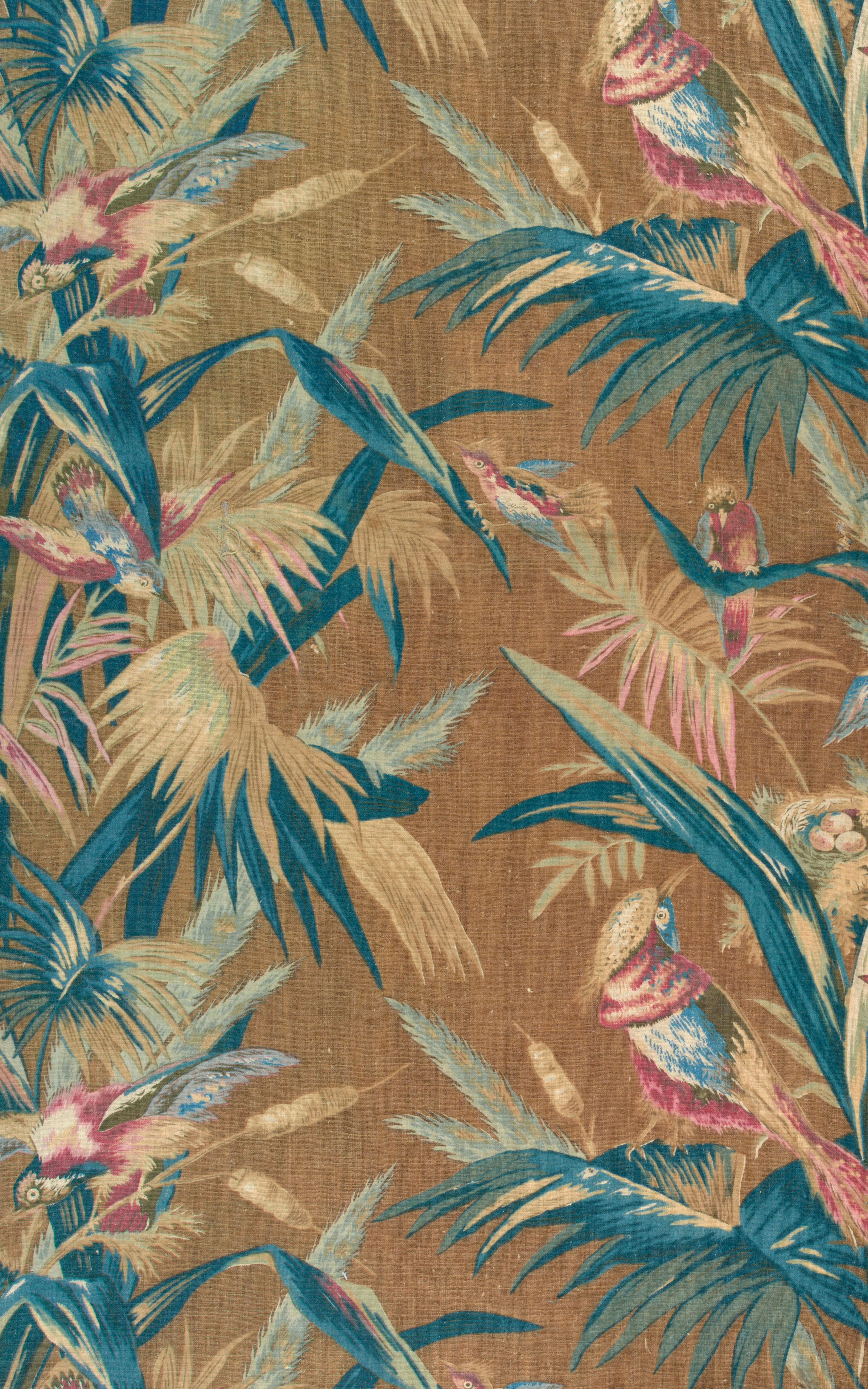 Feathered Tropics: A Batik of Parrots and Palms in Warm Browns