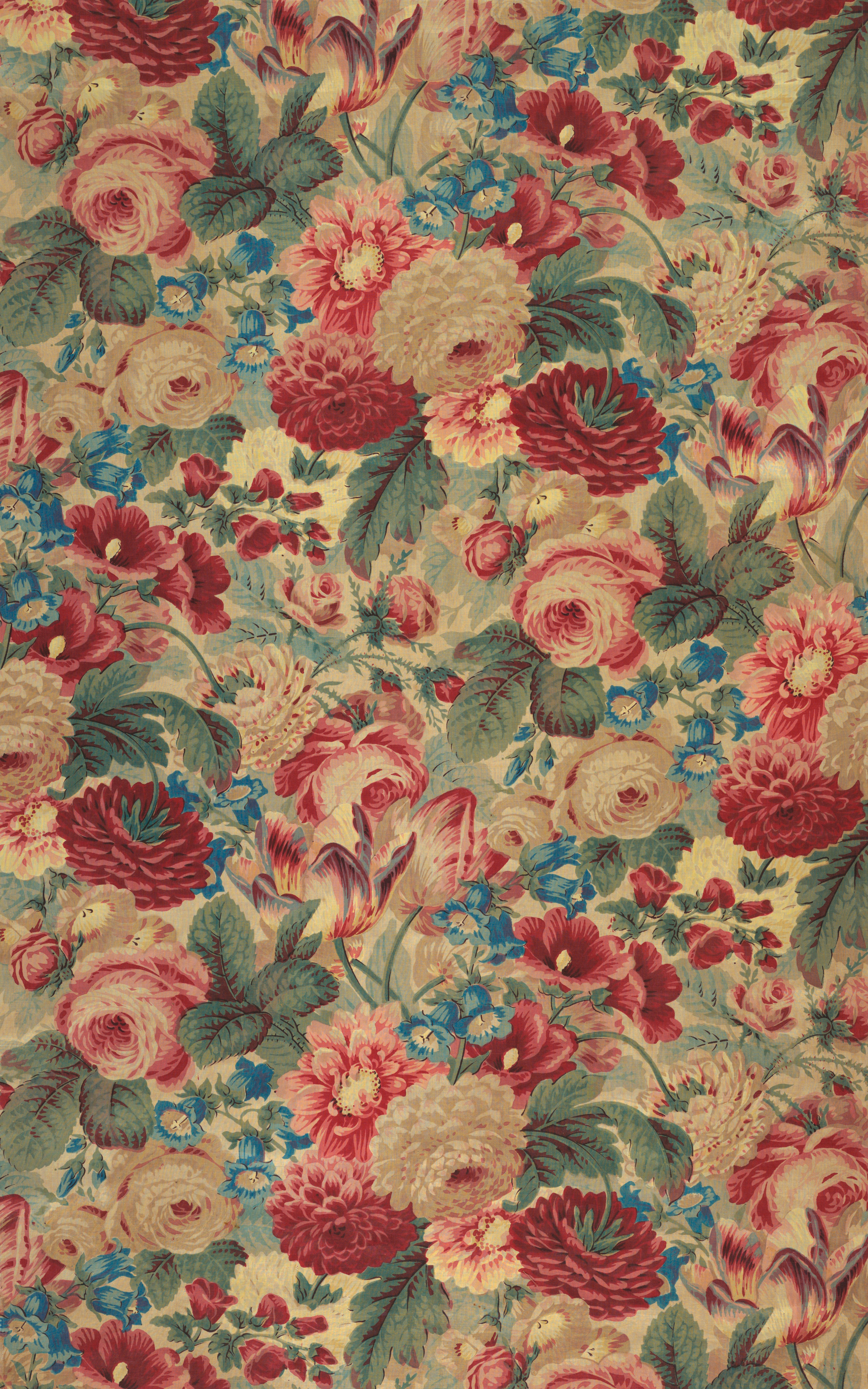 Vintage Floral tapestry: A dense bloomscape across warm beige backdrop