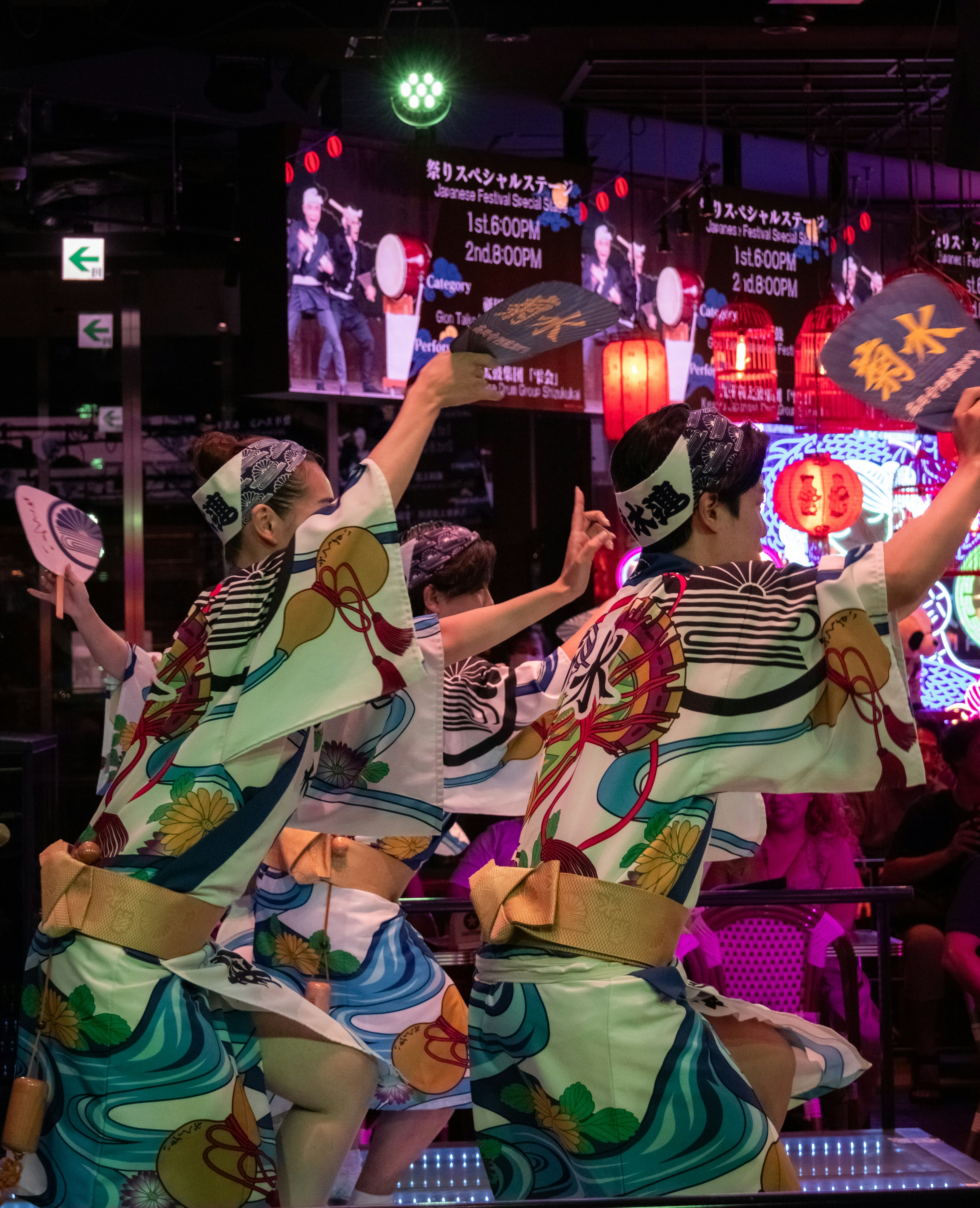 Yukata-clad Dancers in Neon Tokyo Night