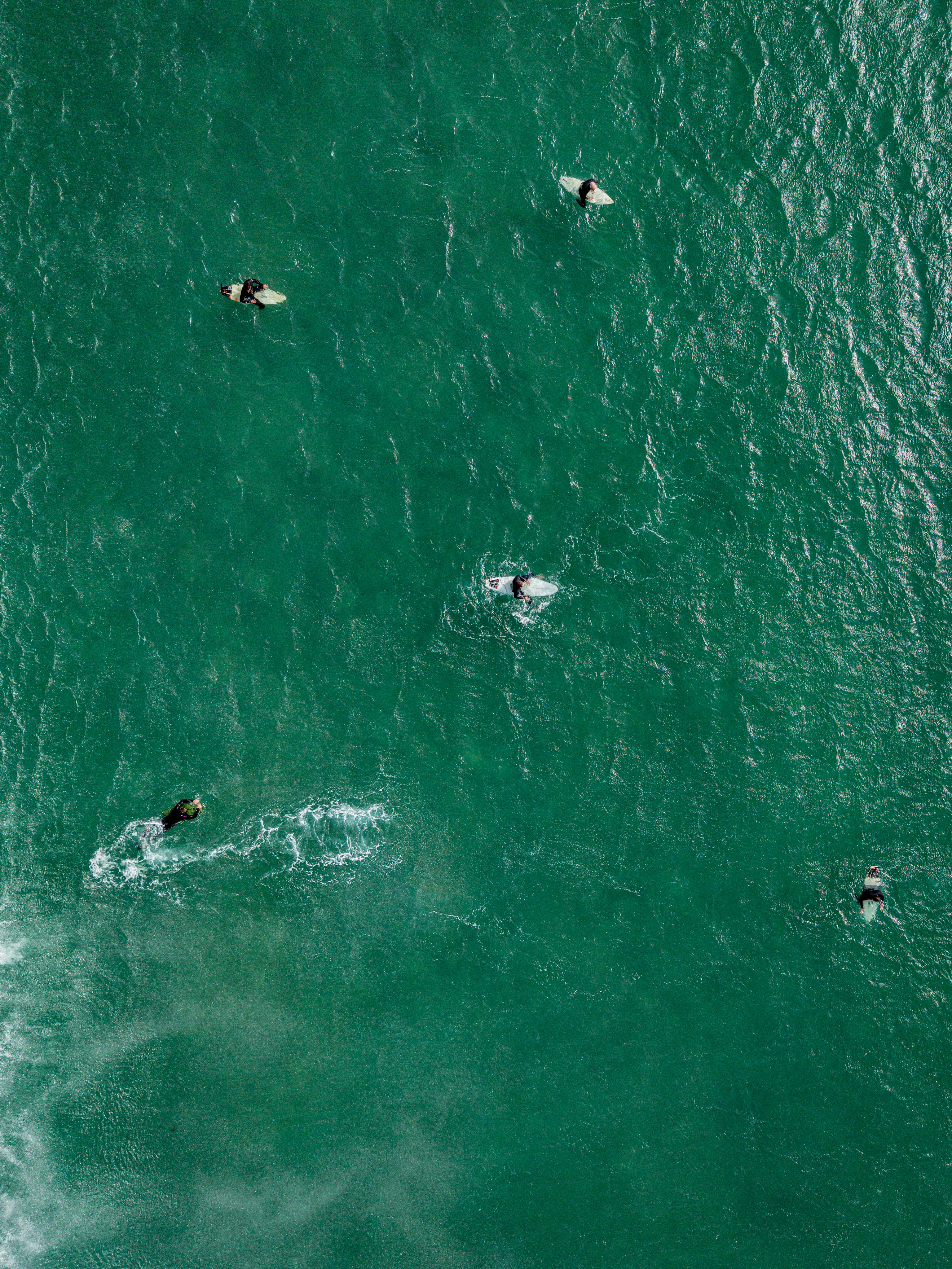 Top-Down Currents: Surfers Scatter Across a Turquoise Sea
