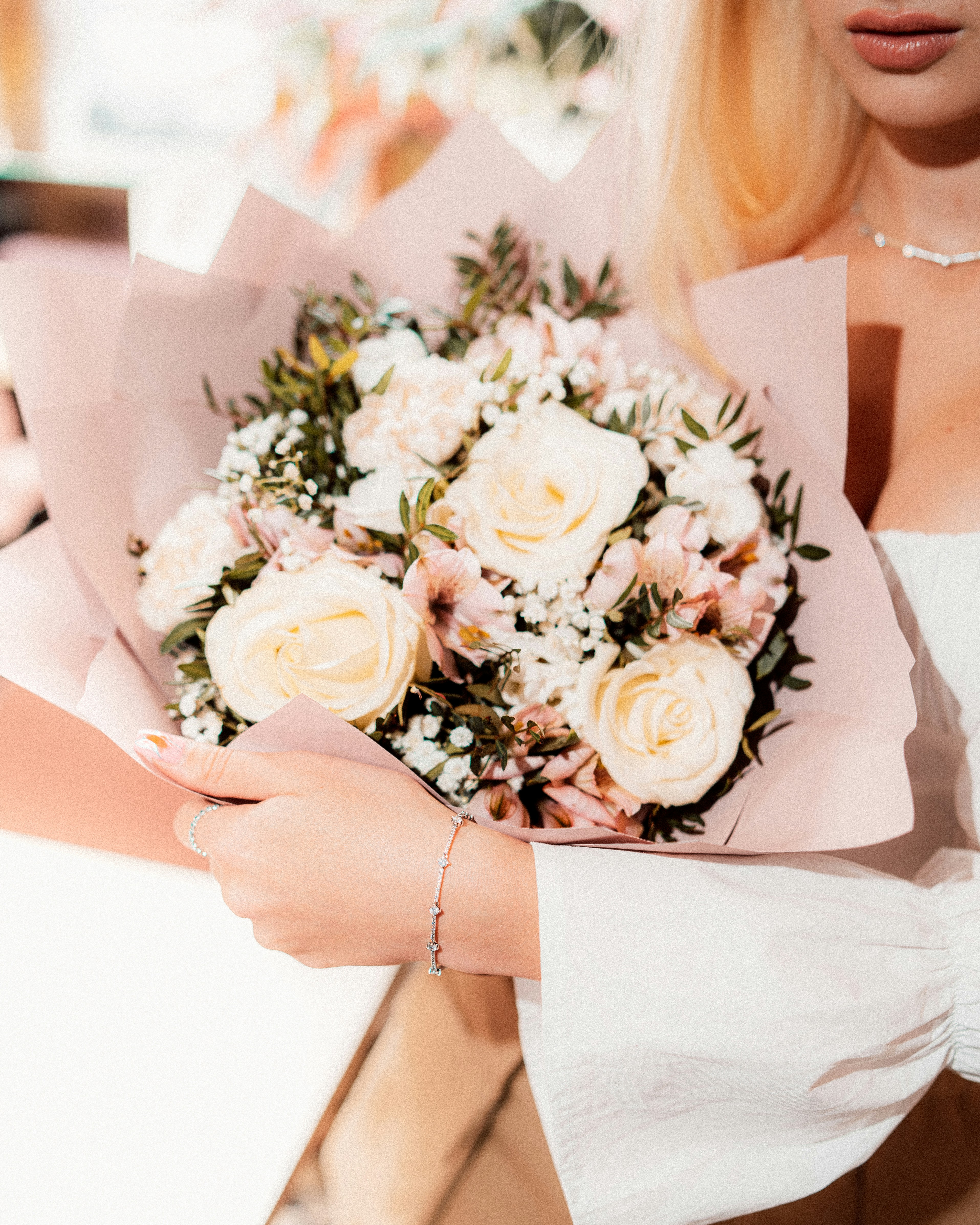 Bouquet of Soft Roses: A Bride’s Gentle Embrace