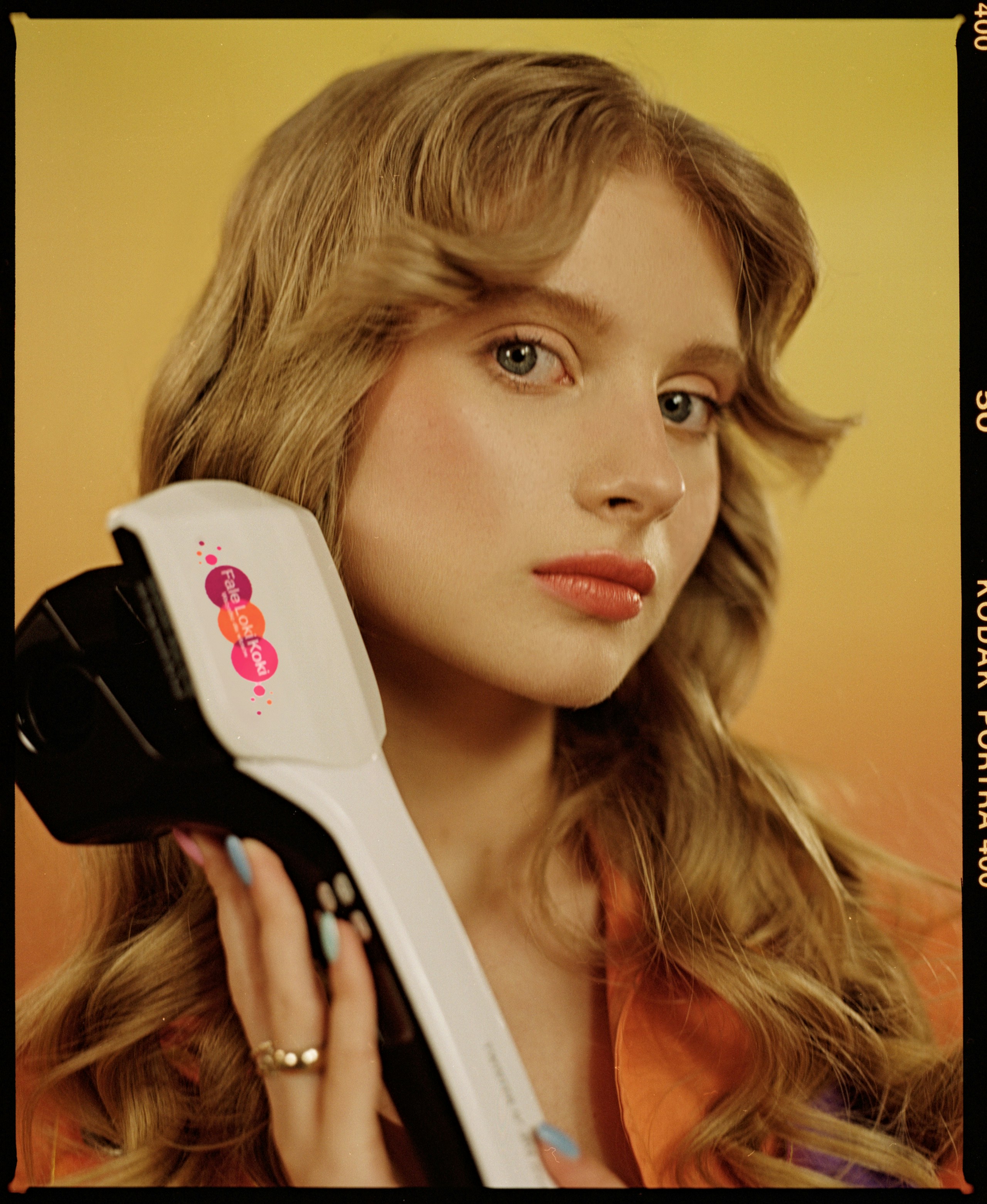 Sunlit Portrait with Retro Scanner Glow and Handheld Gear