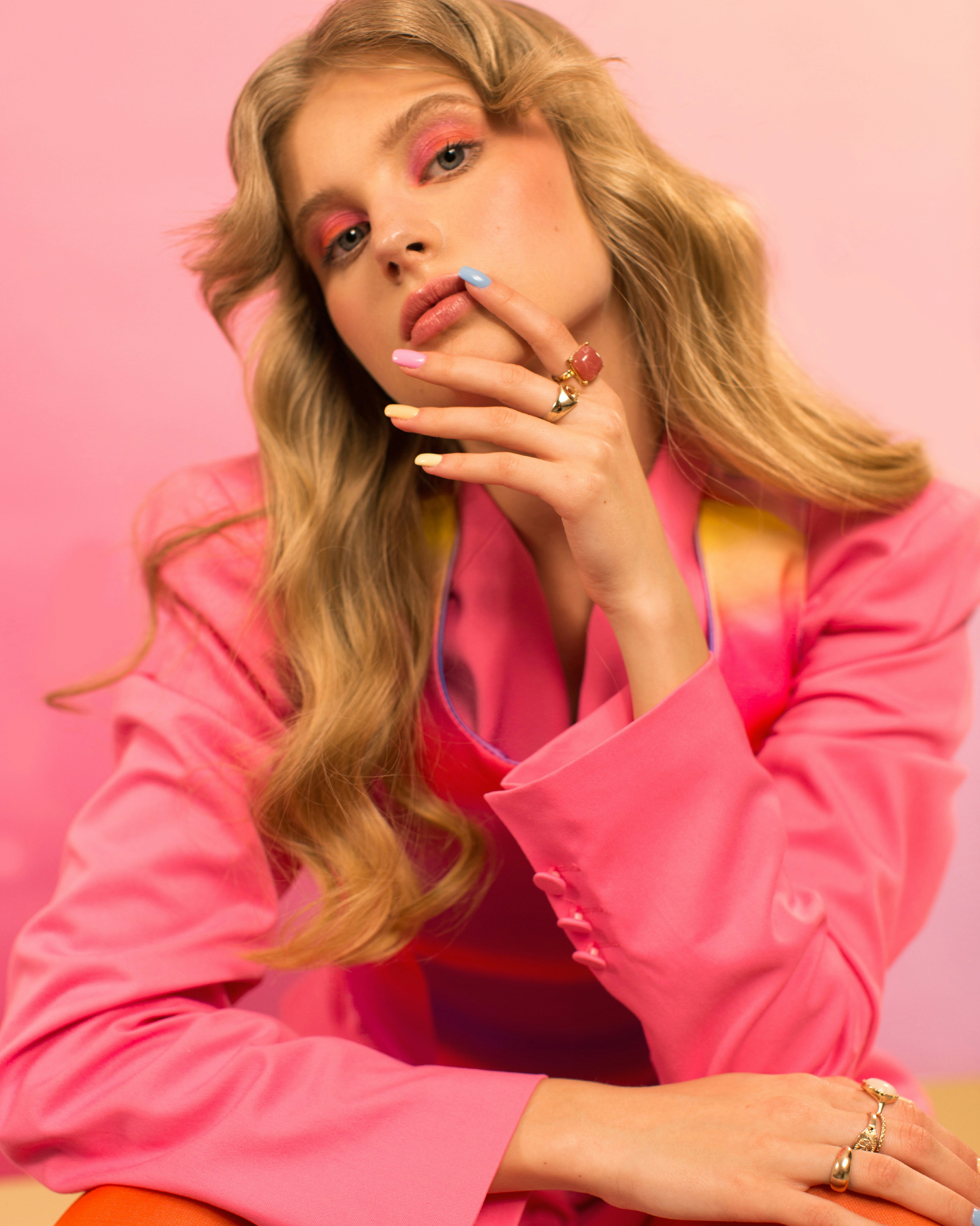 Pink Veil of Light: A Portrait in Neon Pastels
