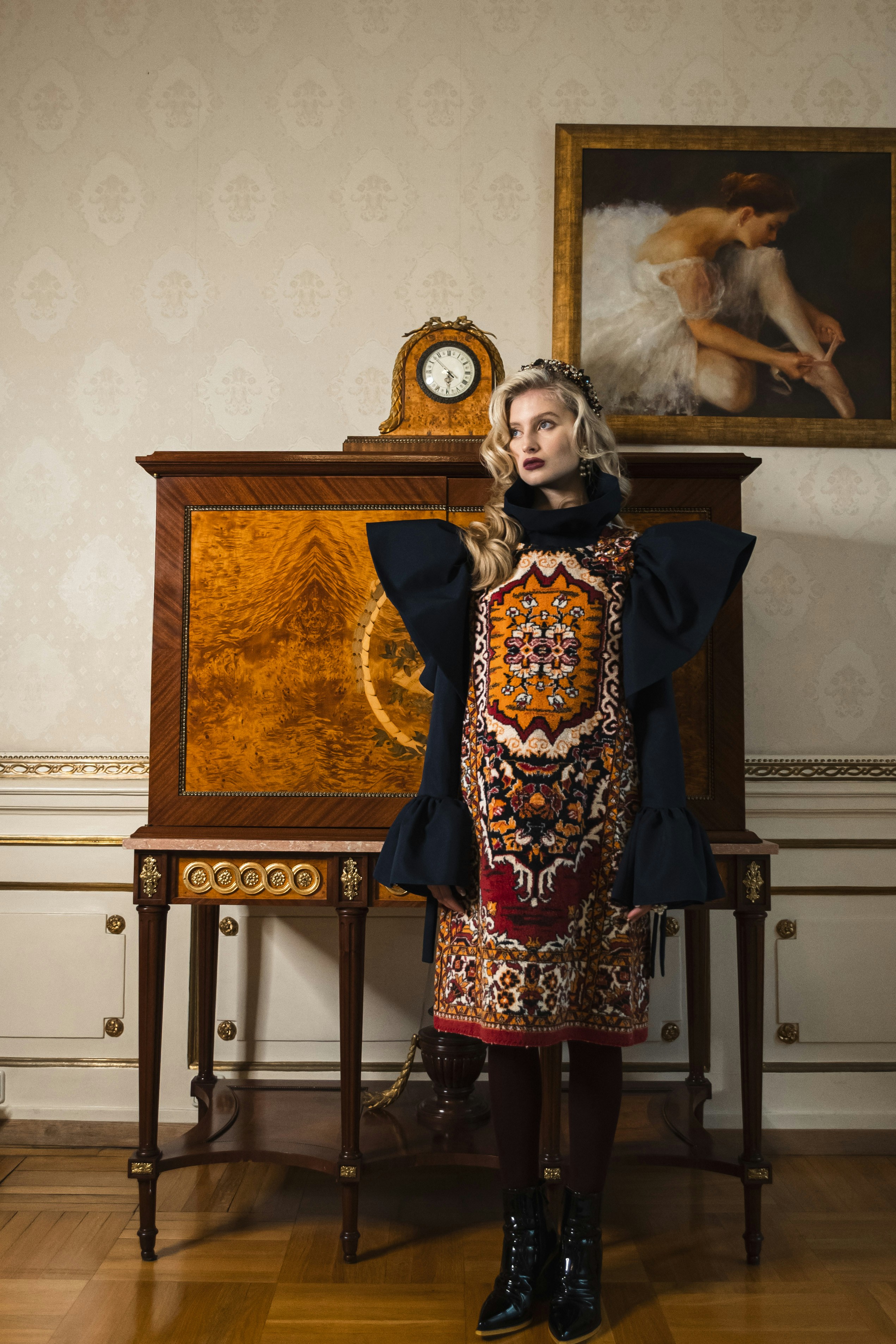 Portrait in a Vintage Parlor: A Fashioned Pawn of Time