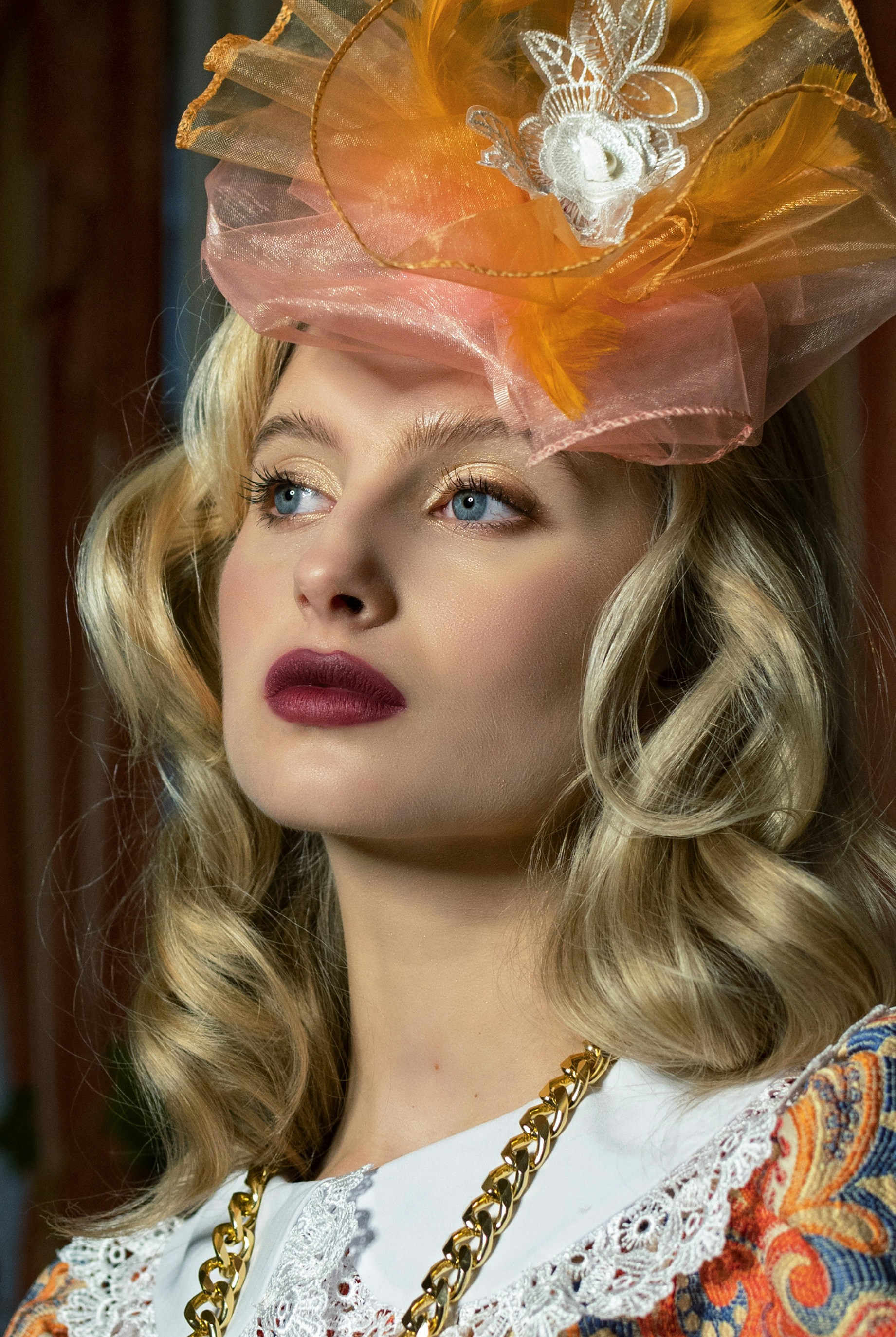 Velvet Orange Veil: A Regal Portrait