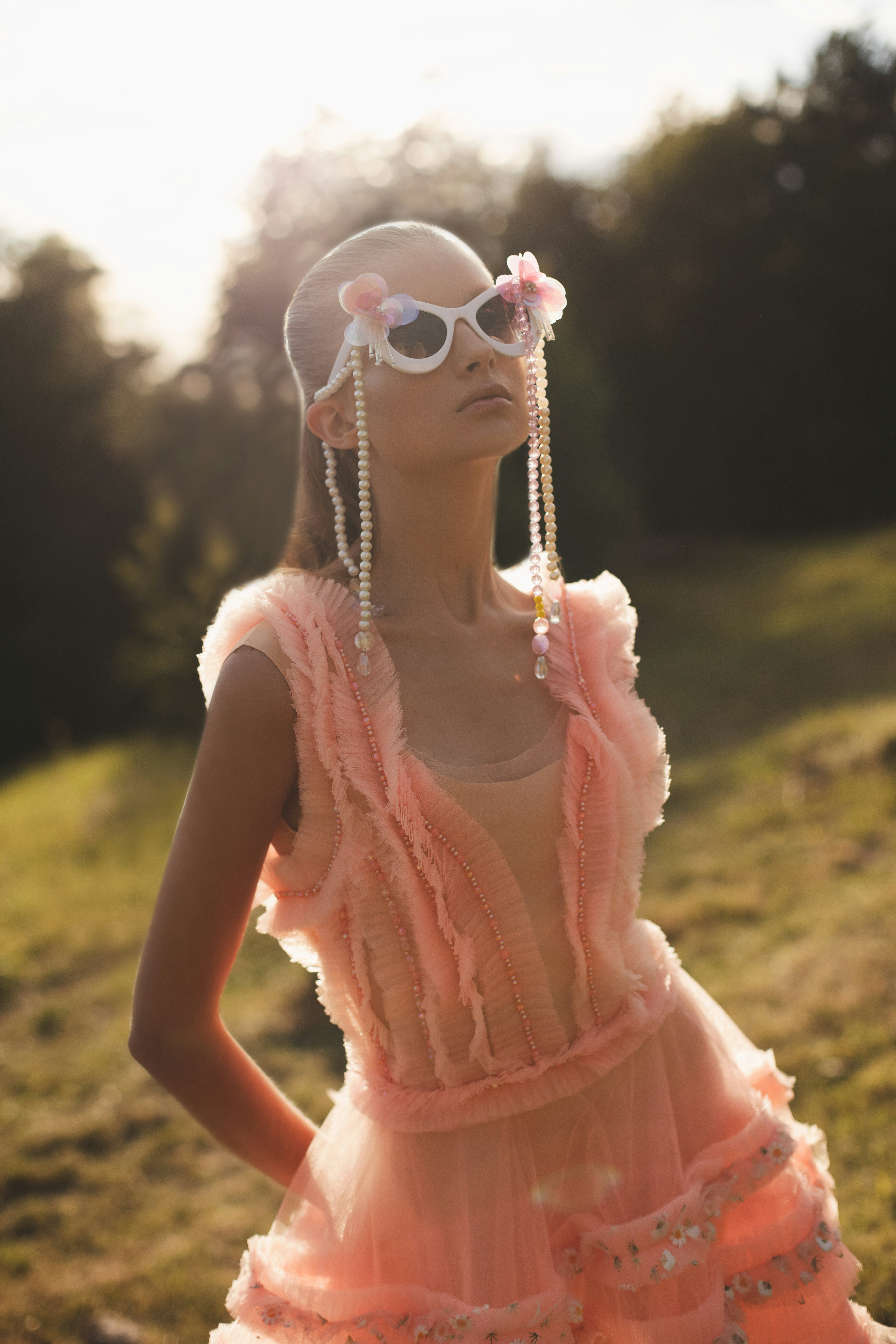 Pastel Power: A Sunlit Portrait of Velvet Ruffles and Pearls