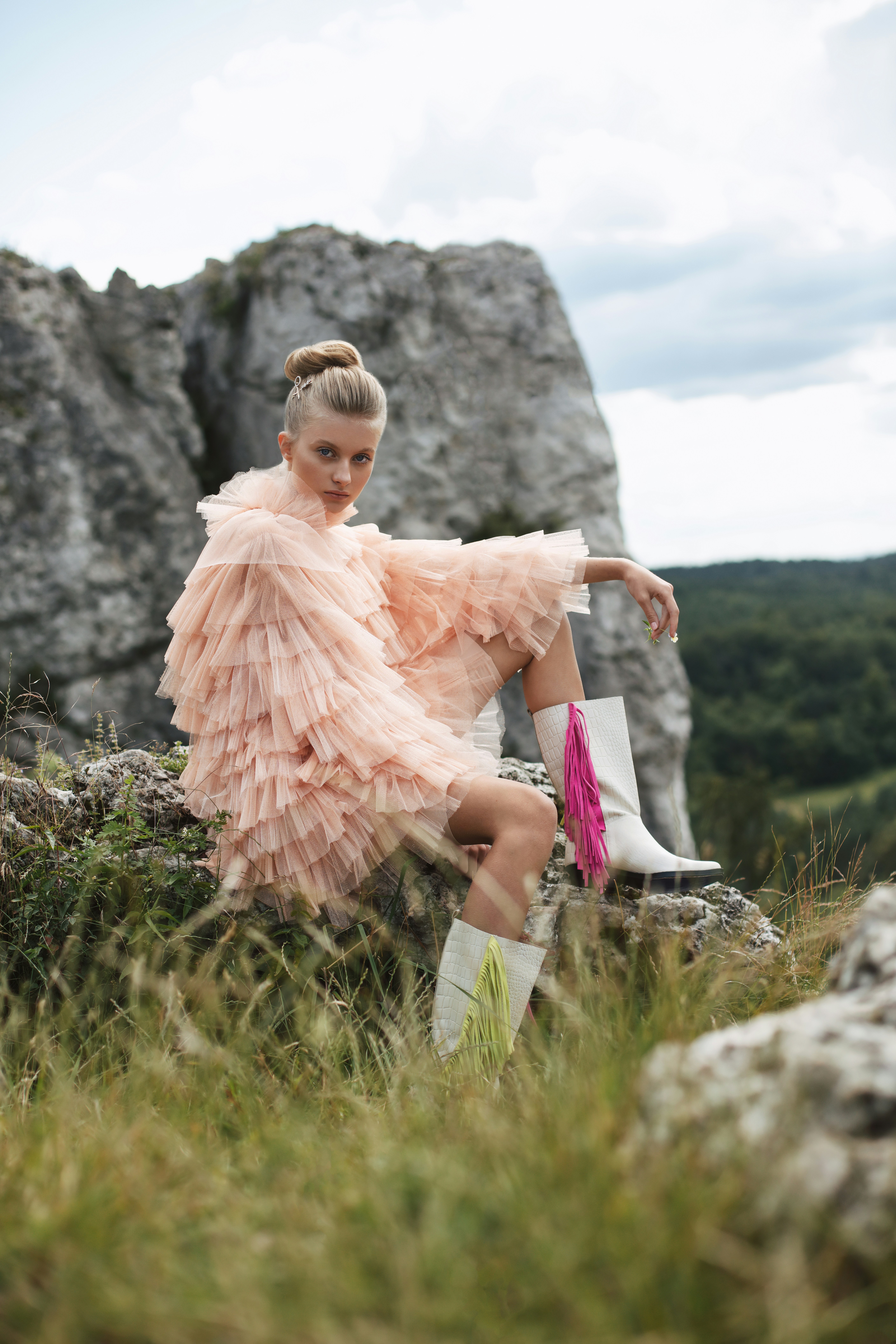 Rosé Tulle on the Edge of Stone