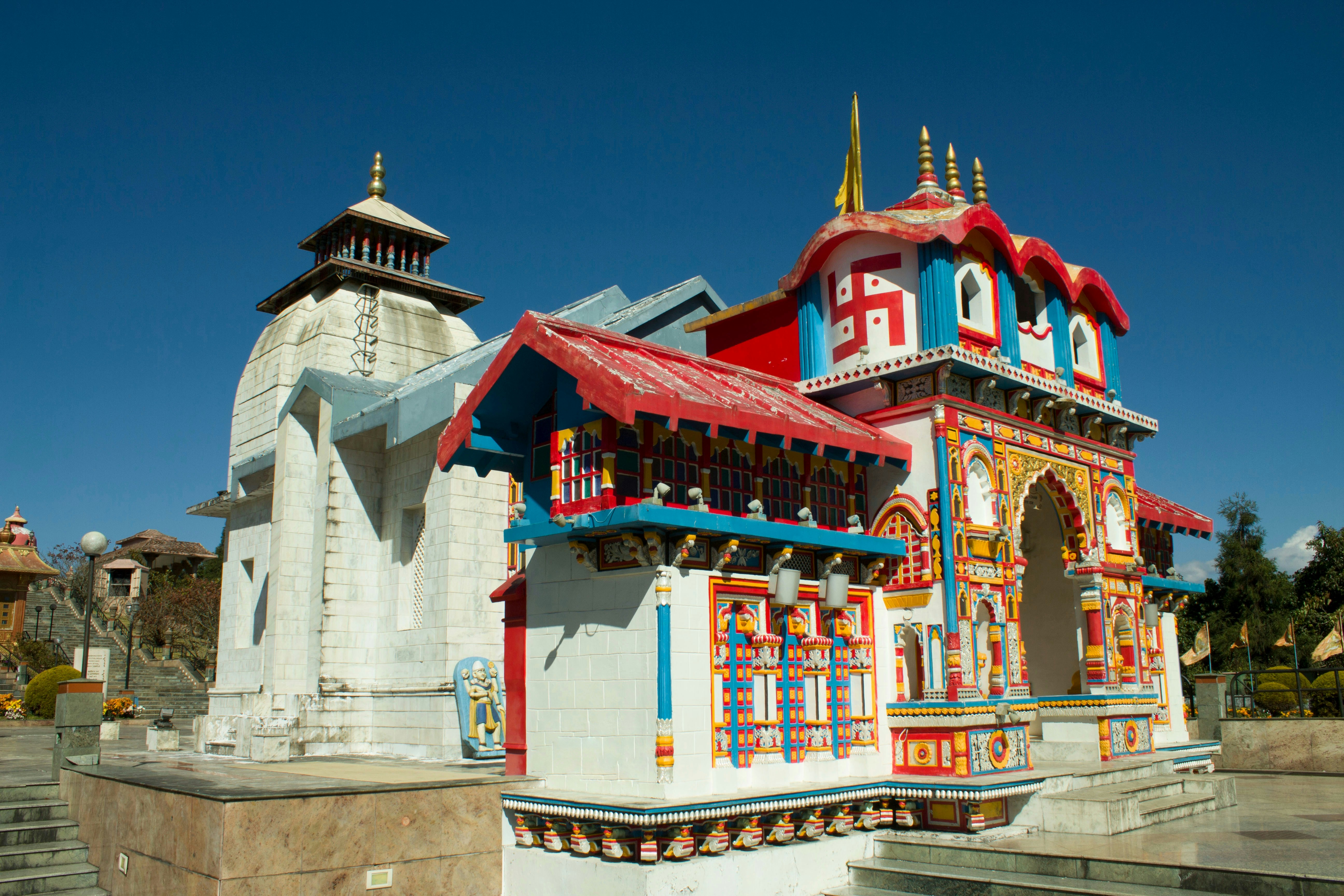 Vibrant Hindu Temple Tableau Under a Clear Blue Sky