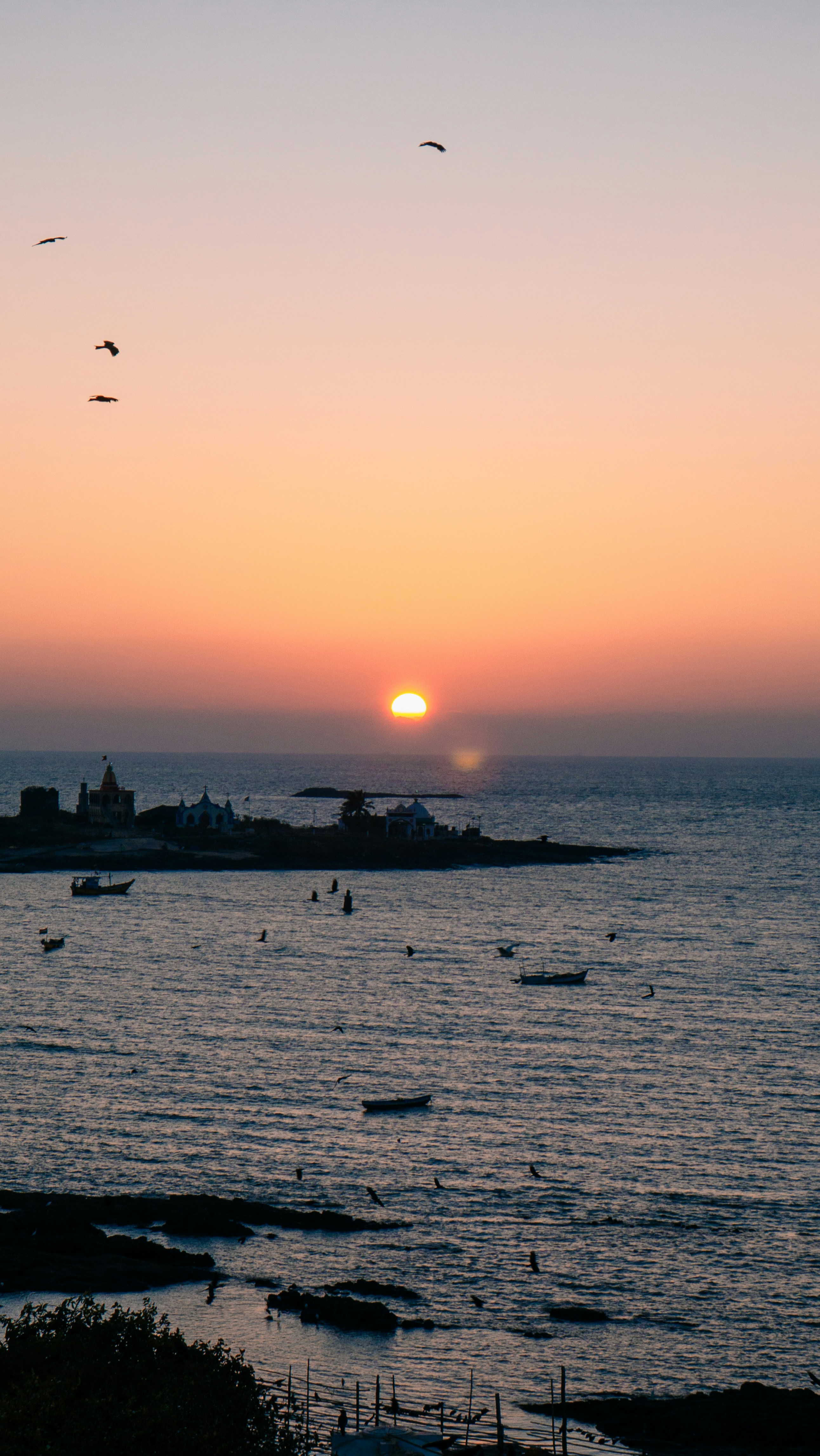 Sunlit Horizon: Seaside Village at Dusk