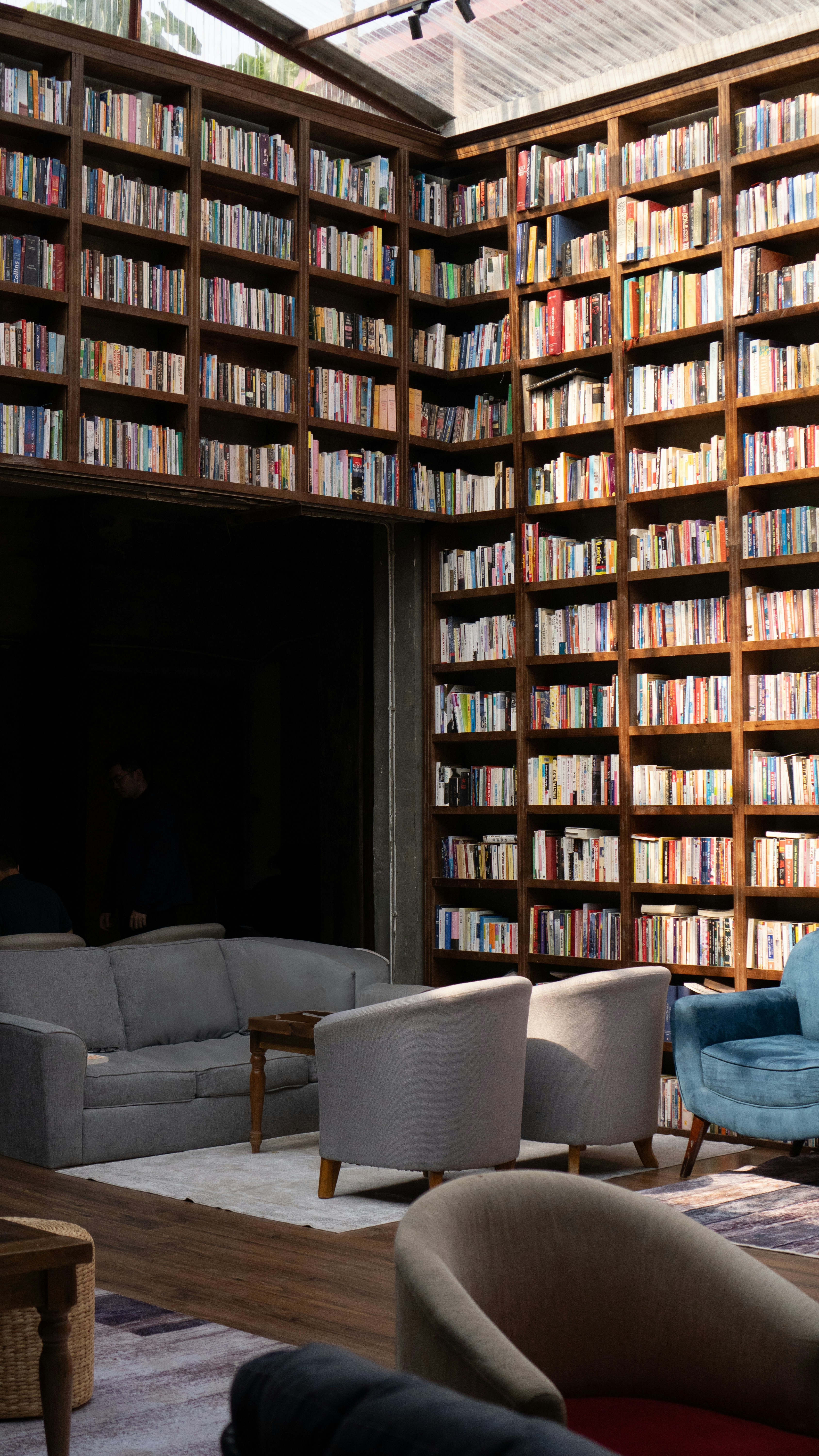 Library Lounge: A Wall of Books Framing Cozy Seating