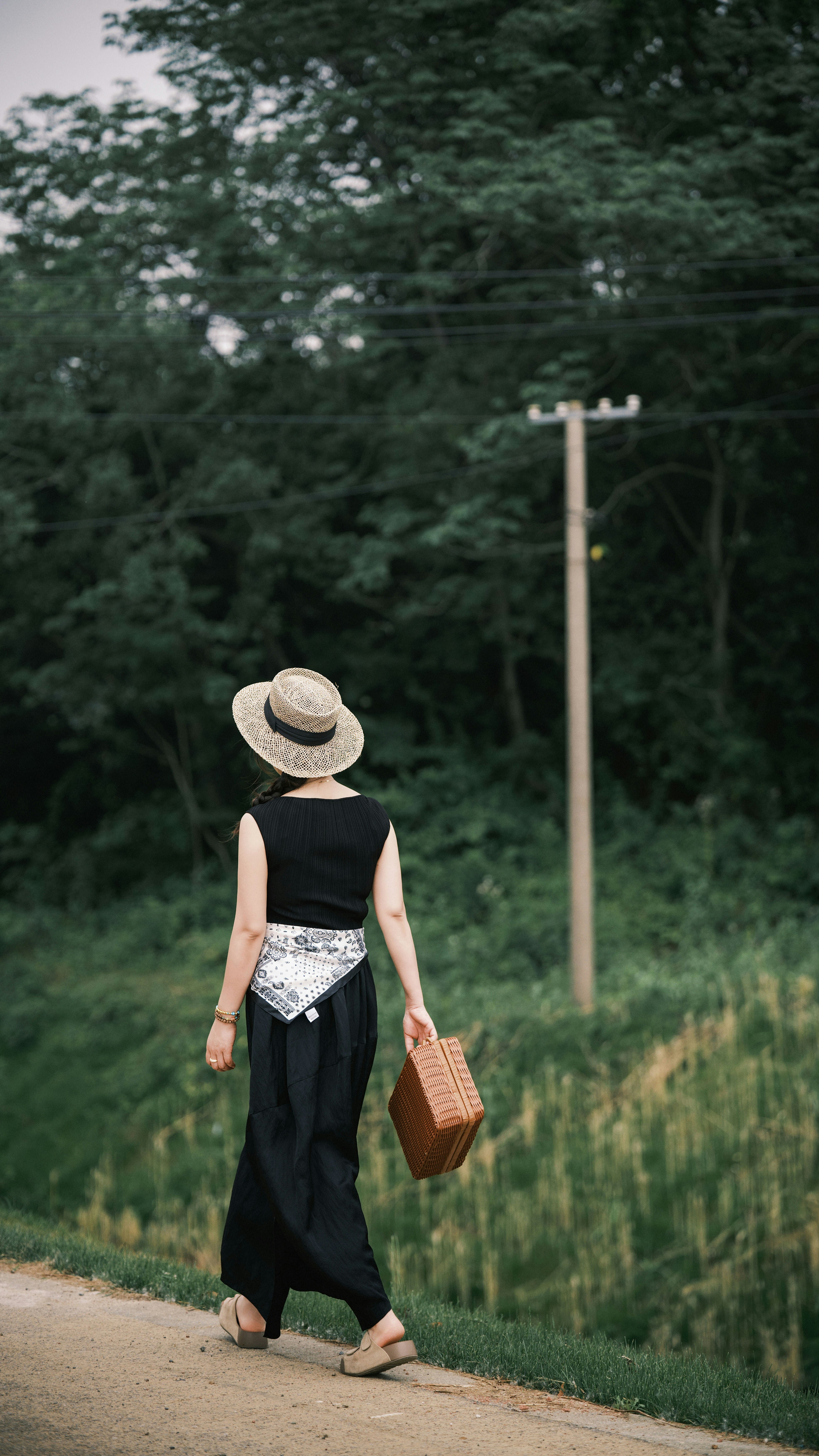 Traveler in a Stable Sunset Walk with a Vintage Luggage