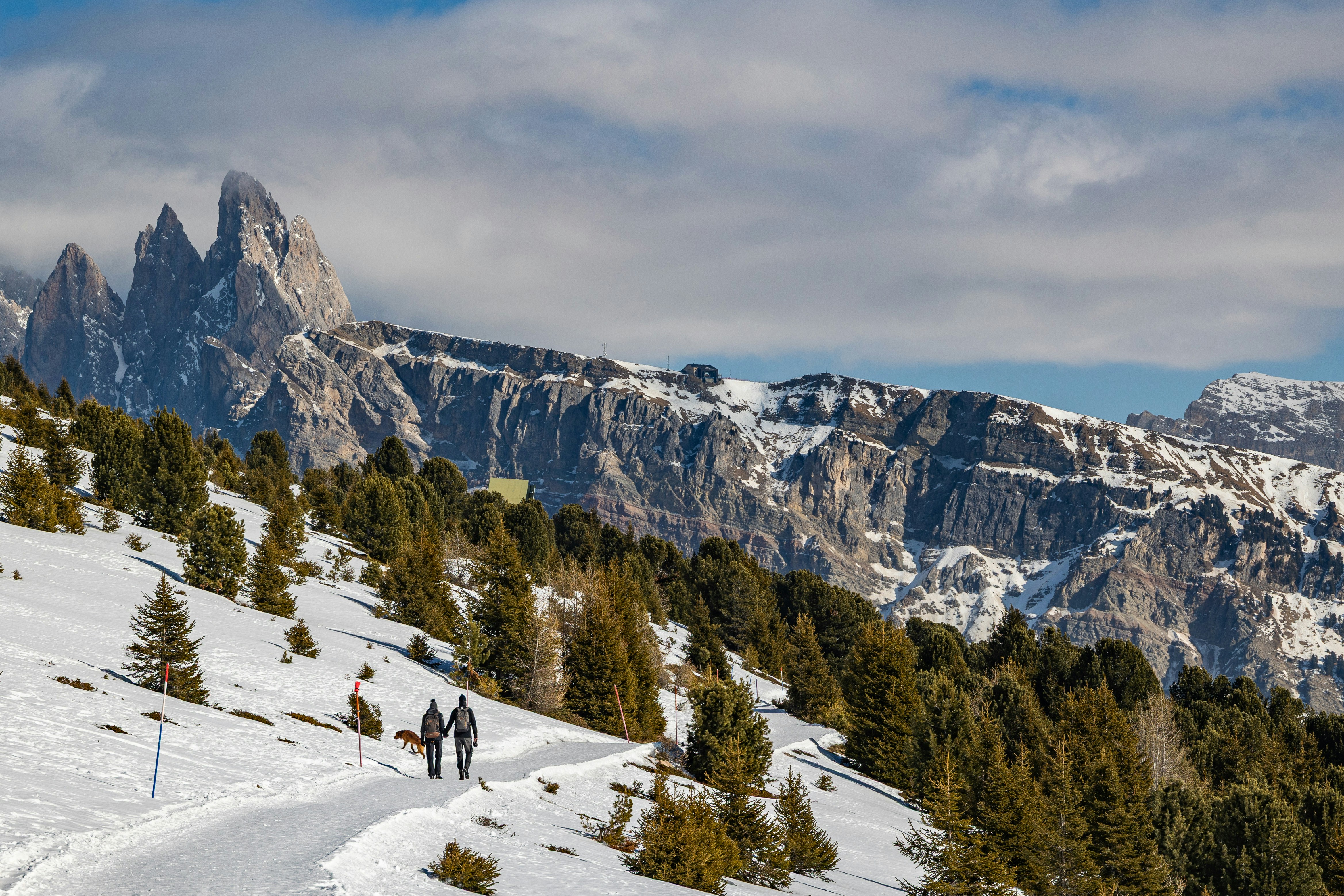 Snowbound Trail Under Jagged Peaks