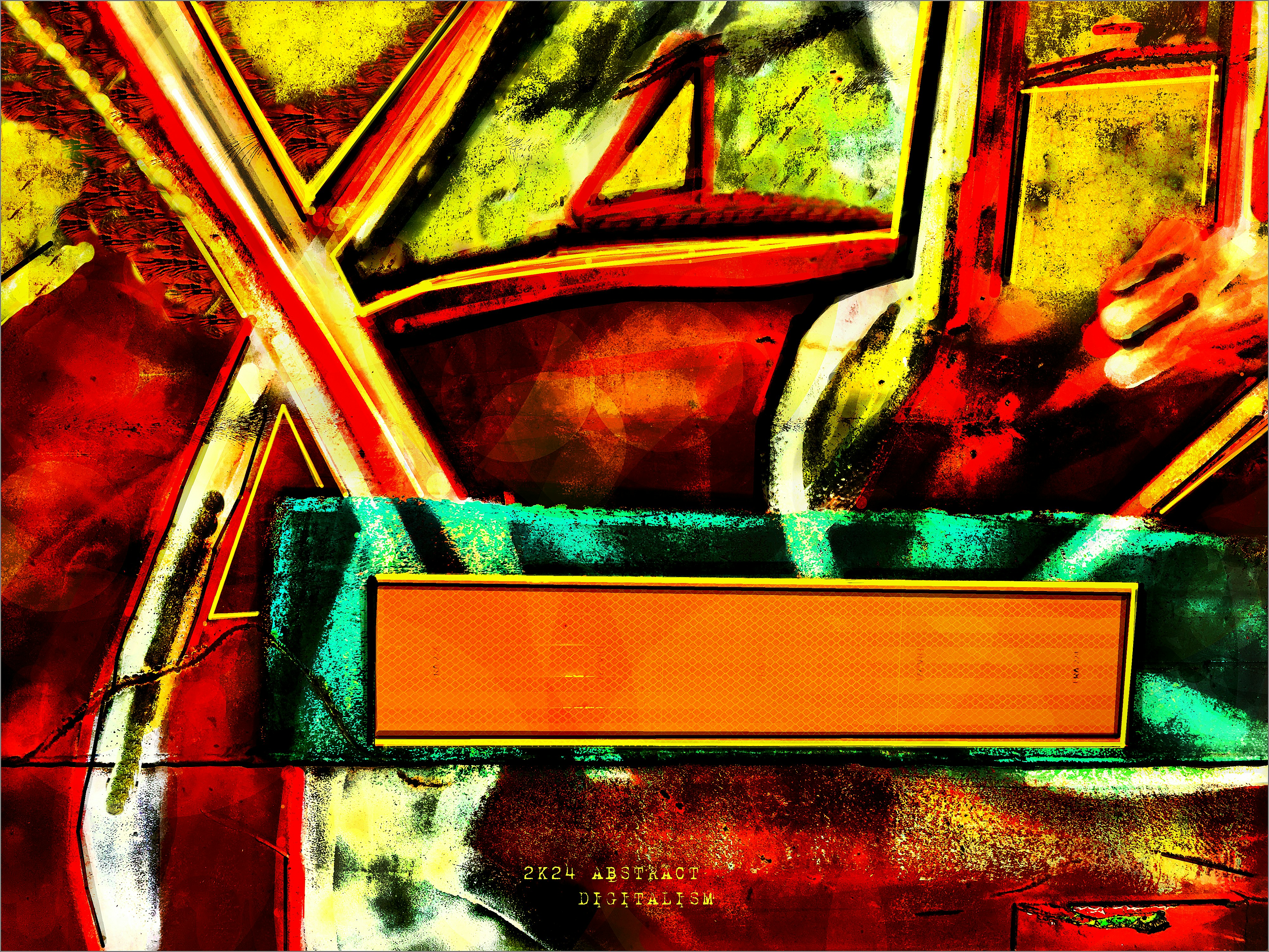 Vivid Neon Tag: A Geometric Burst on Painted Steel