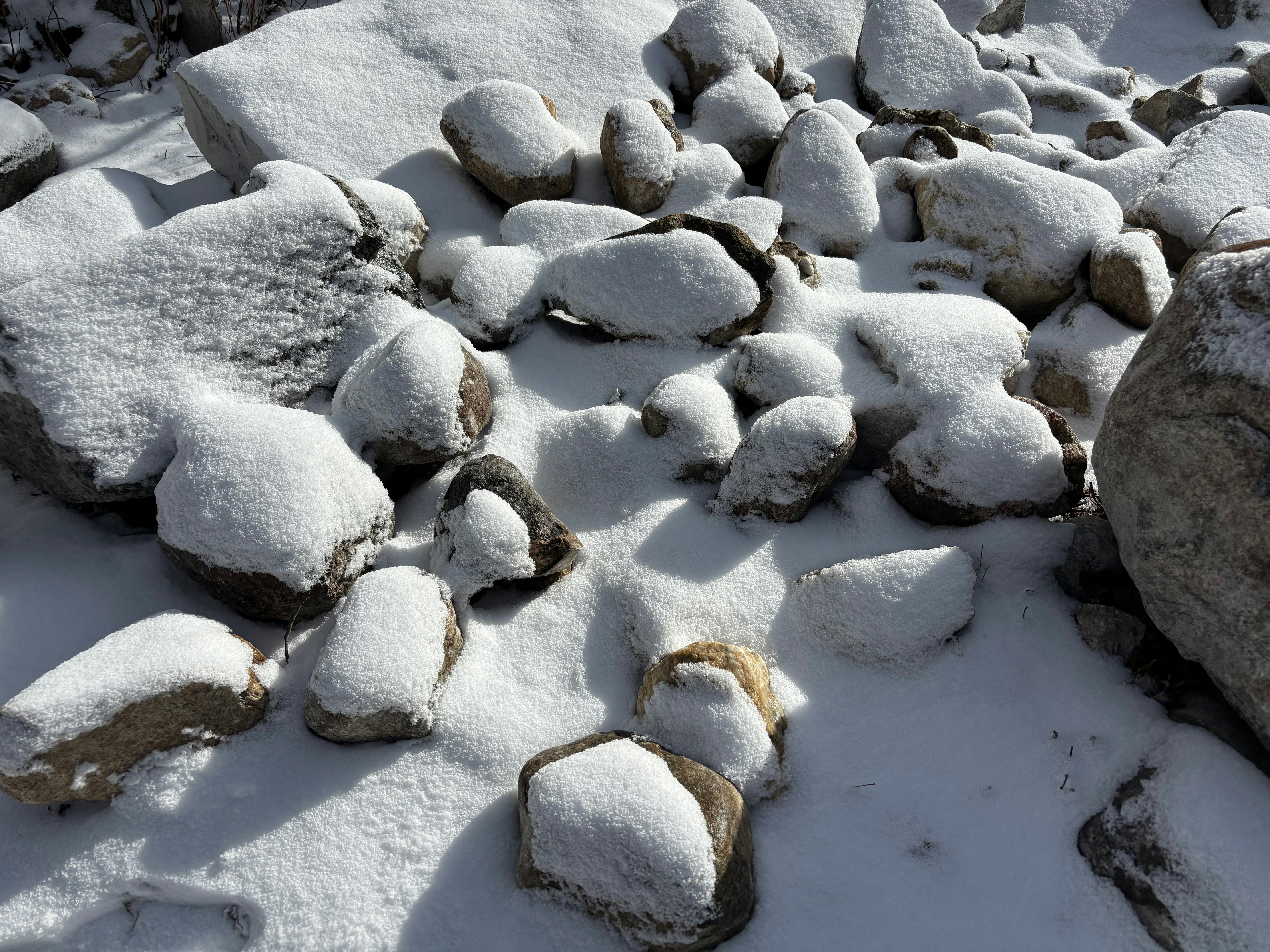 Snow-veiled Stones: Quiet Clusters Rest Under Winter Light