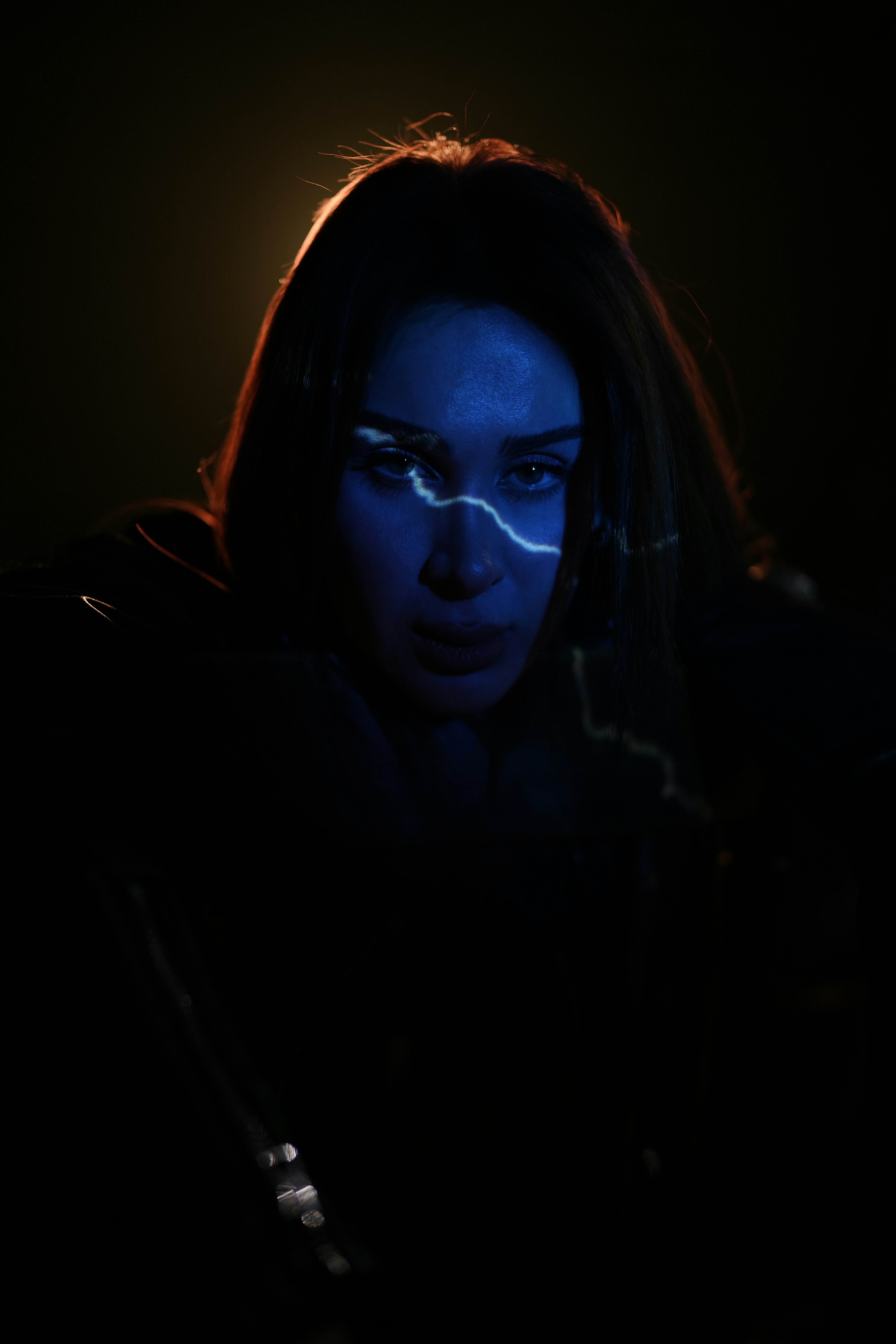 Neon Veil: A Portrait Blued by Lightning
