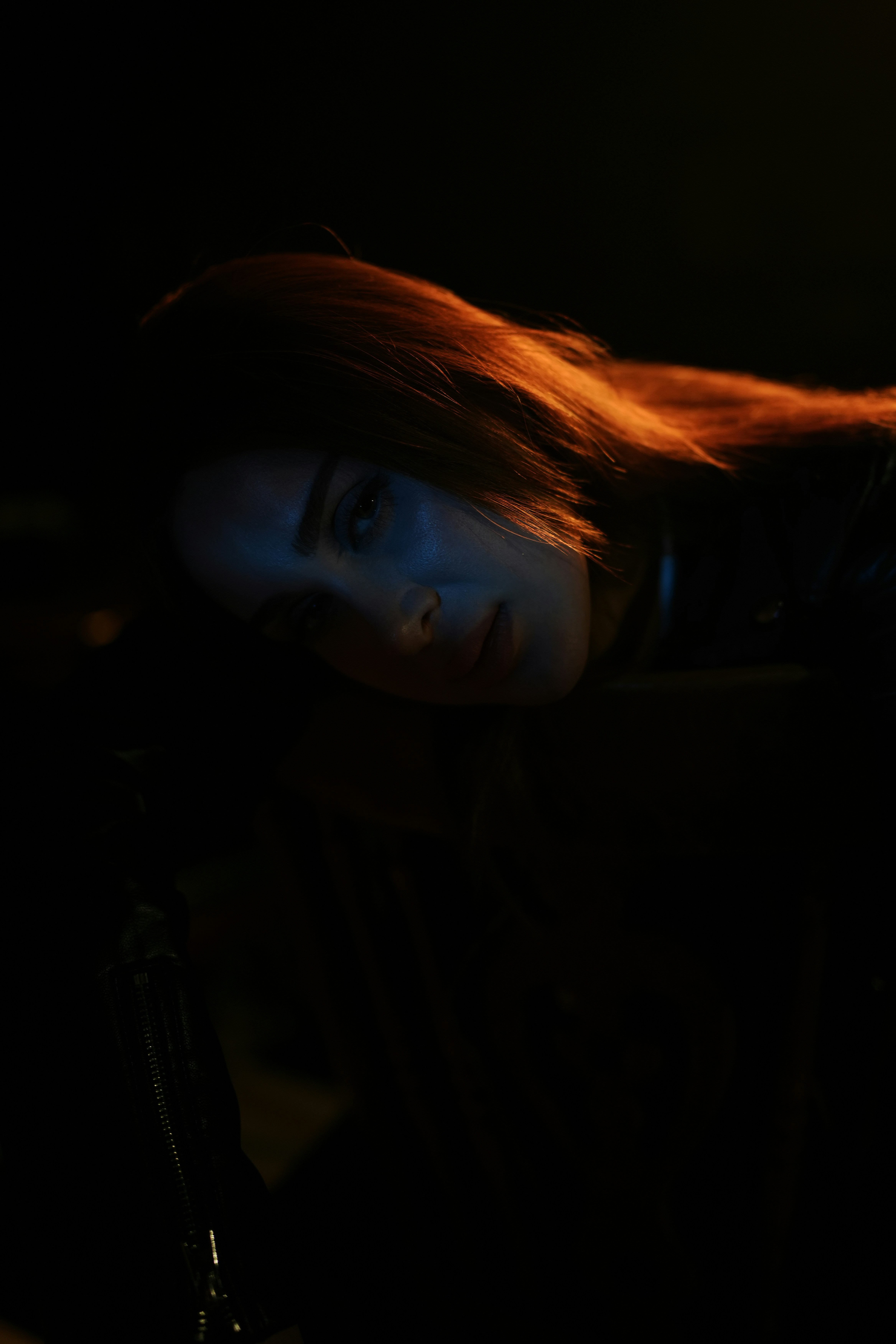 Dim Neon Portrait: A Quiet Gaze in Night Hue