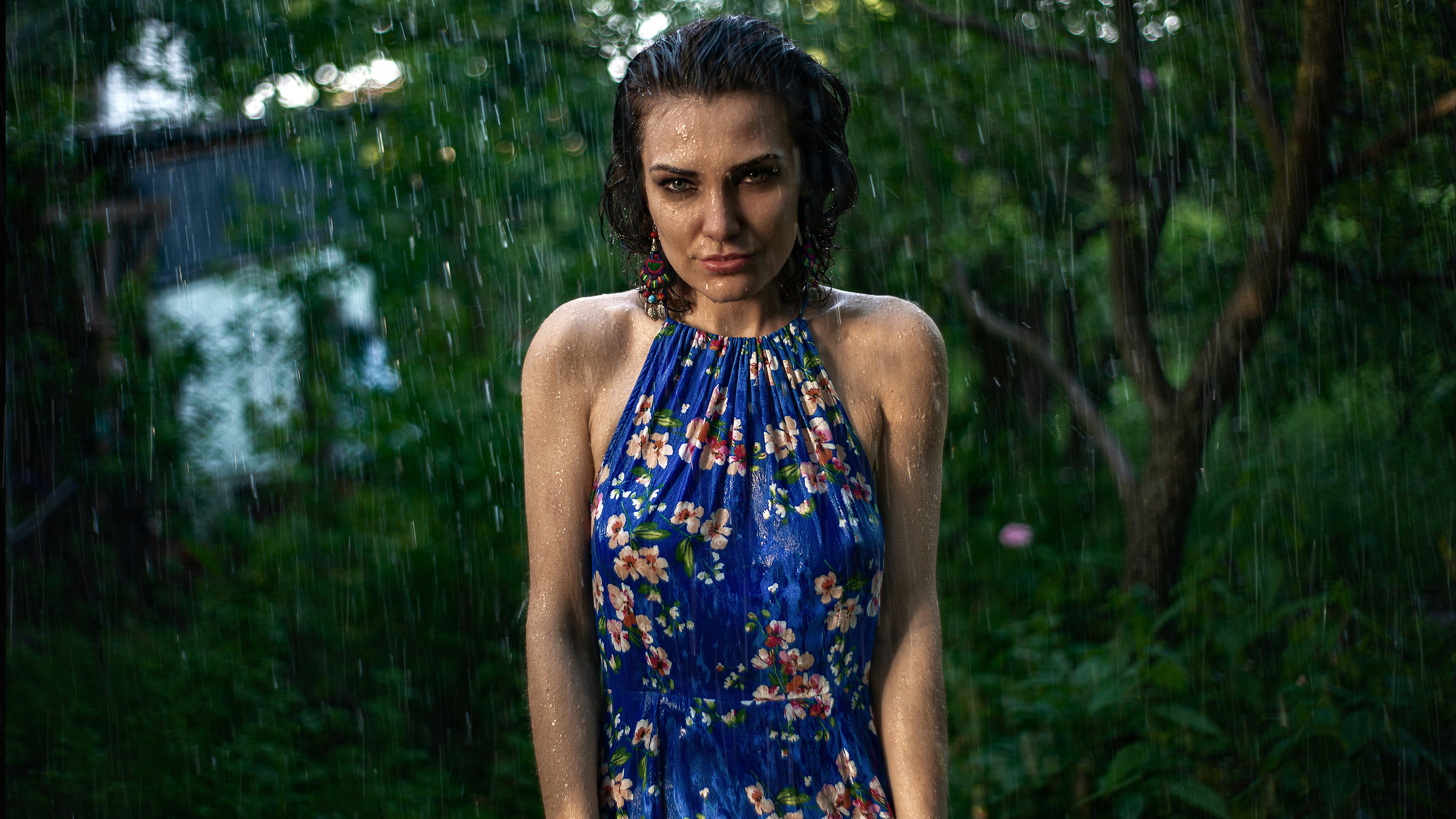 Rain-kissed Evening in a Blue Floral Halter